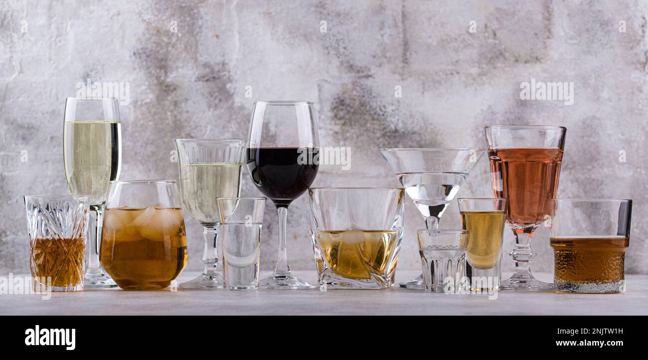 Assortment of various alcohol drinks Stock Photo - Alamy