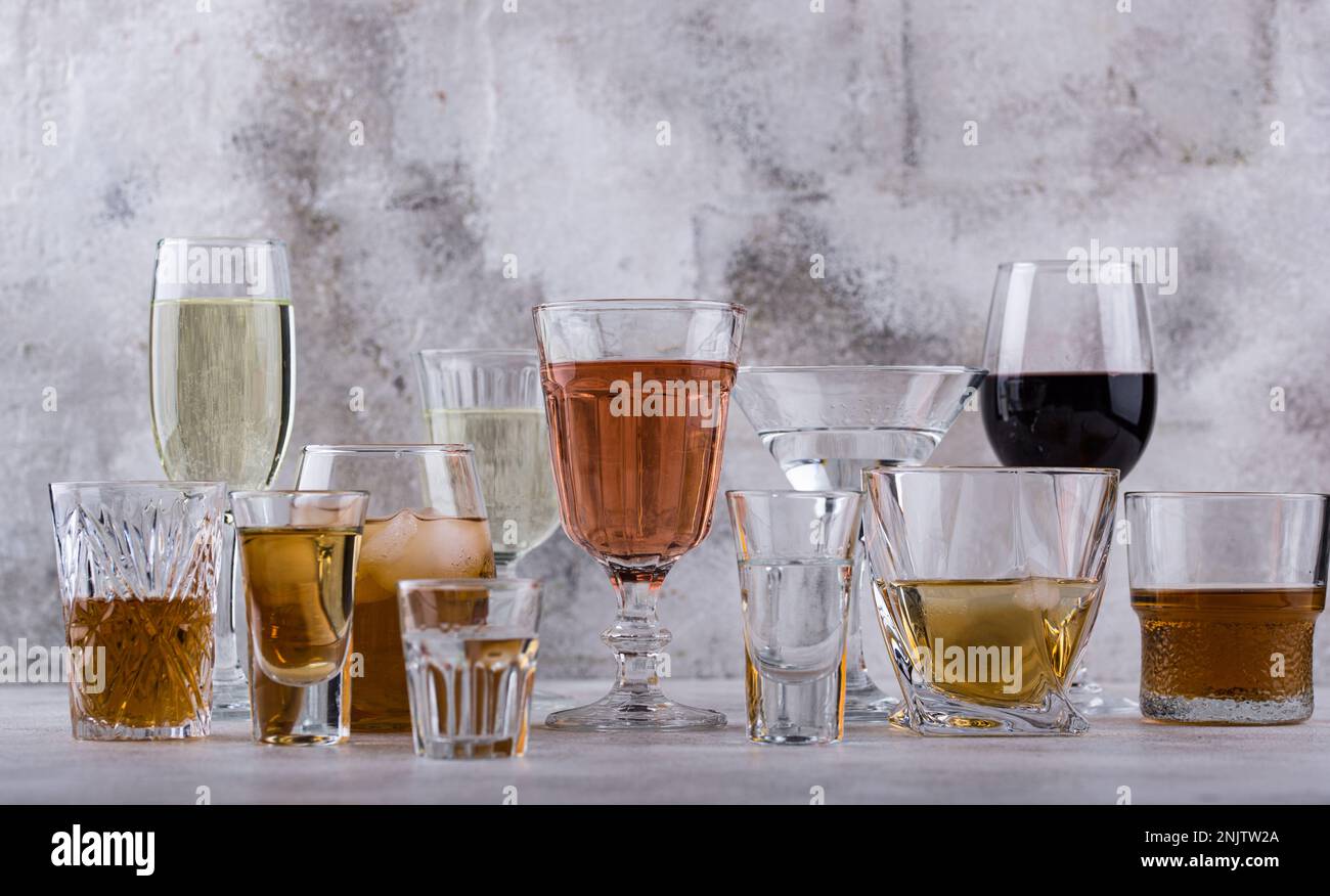 Assortment of various alcohol drinks Stock Photo - Alamy