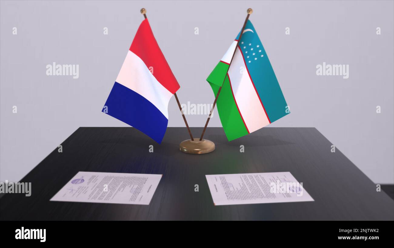 Uzbekistan france table flags hi-res stock photography and images - Alamy