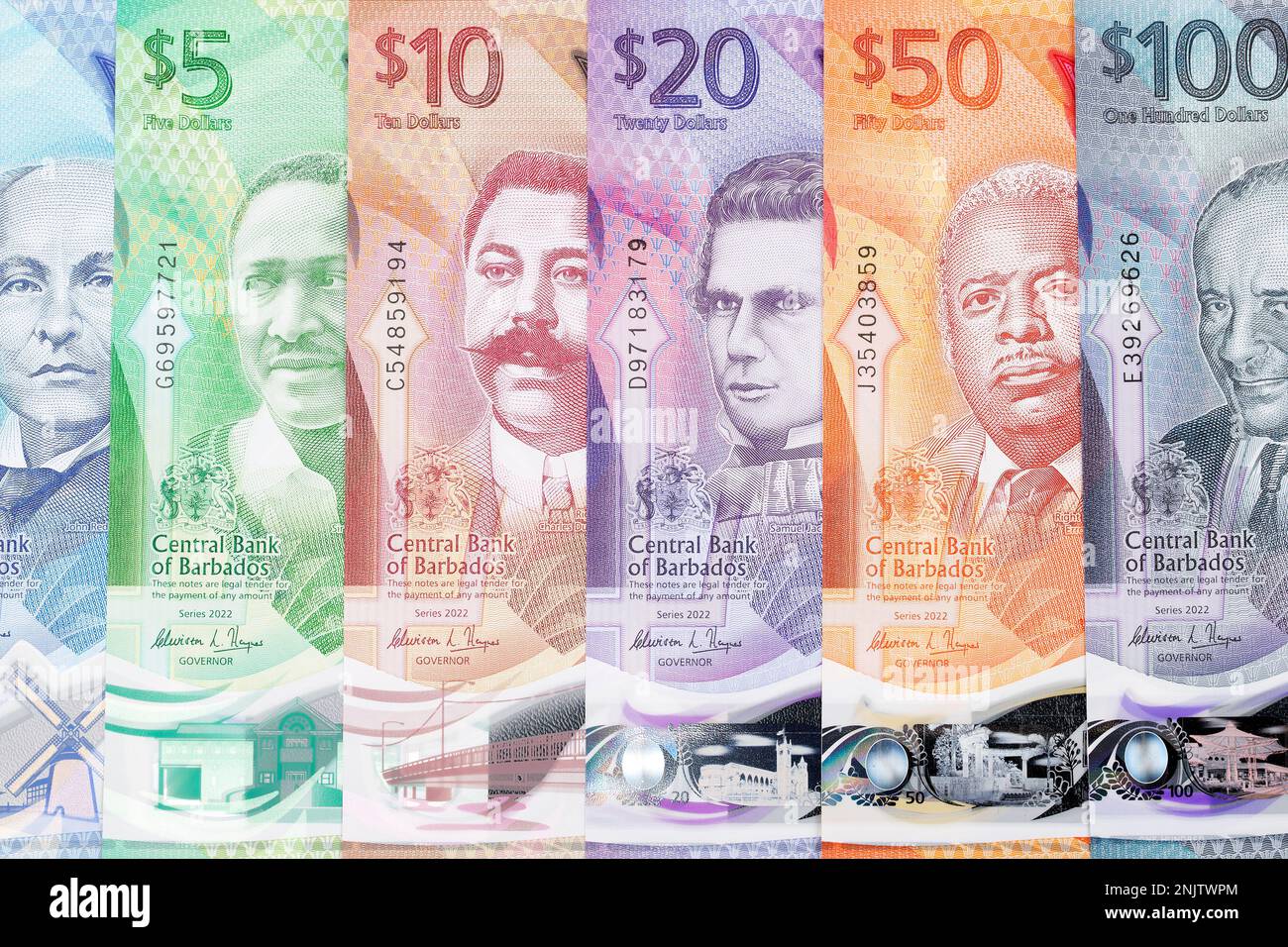 Barbados money - new series of banknotes, a business background Stock ...