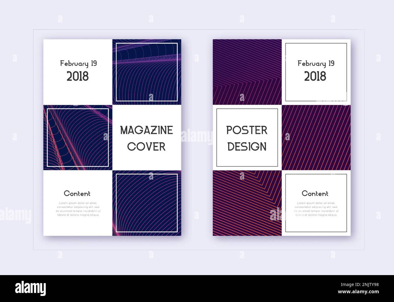 Business cover design template set. Violet abstract lines on dark ...