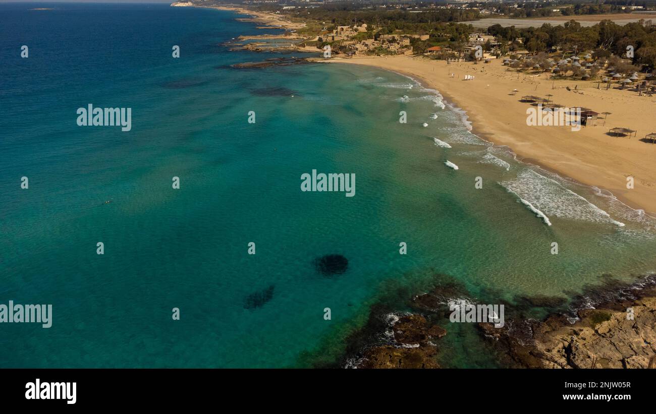 banana beach in the Ahziv National Park in the north of Israel in the ...