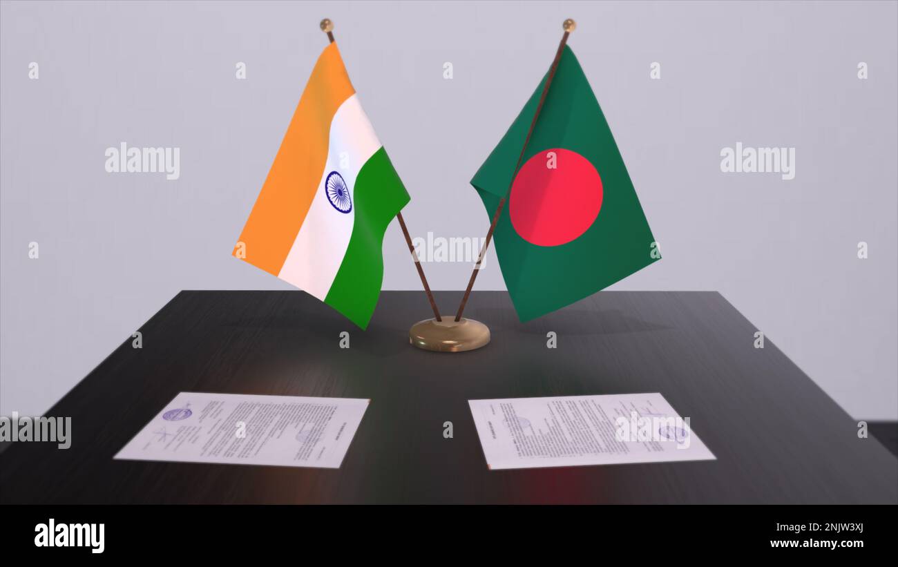 Bangladesh and India national flags. Partnership deal 3D illustration ...