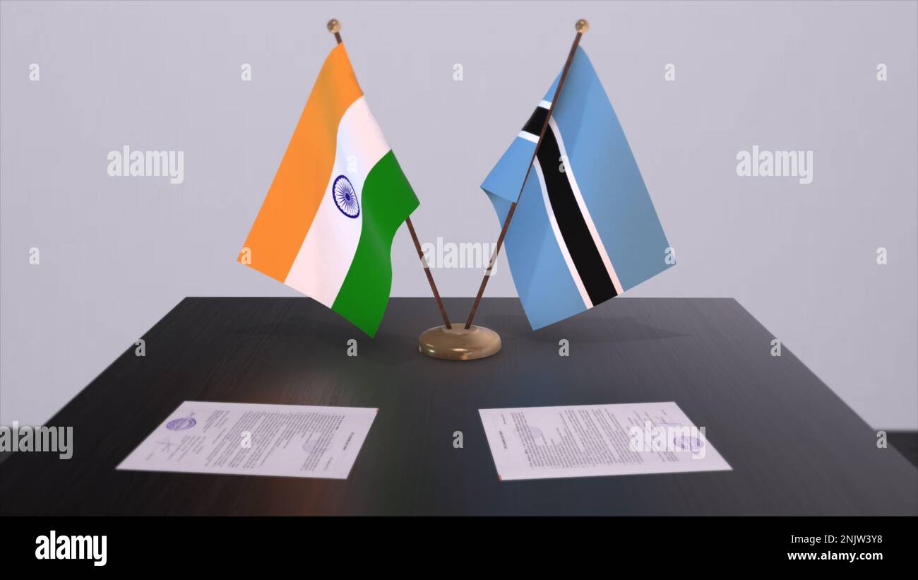 Botswana and India national flags. Partnership deal 3D illustration ...