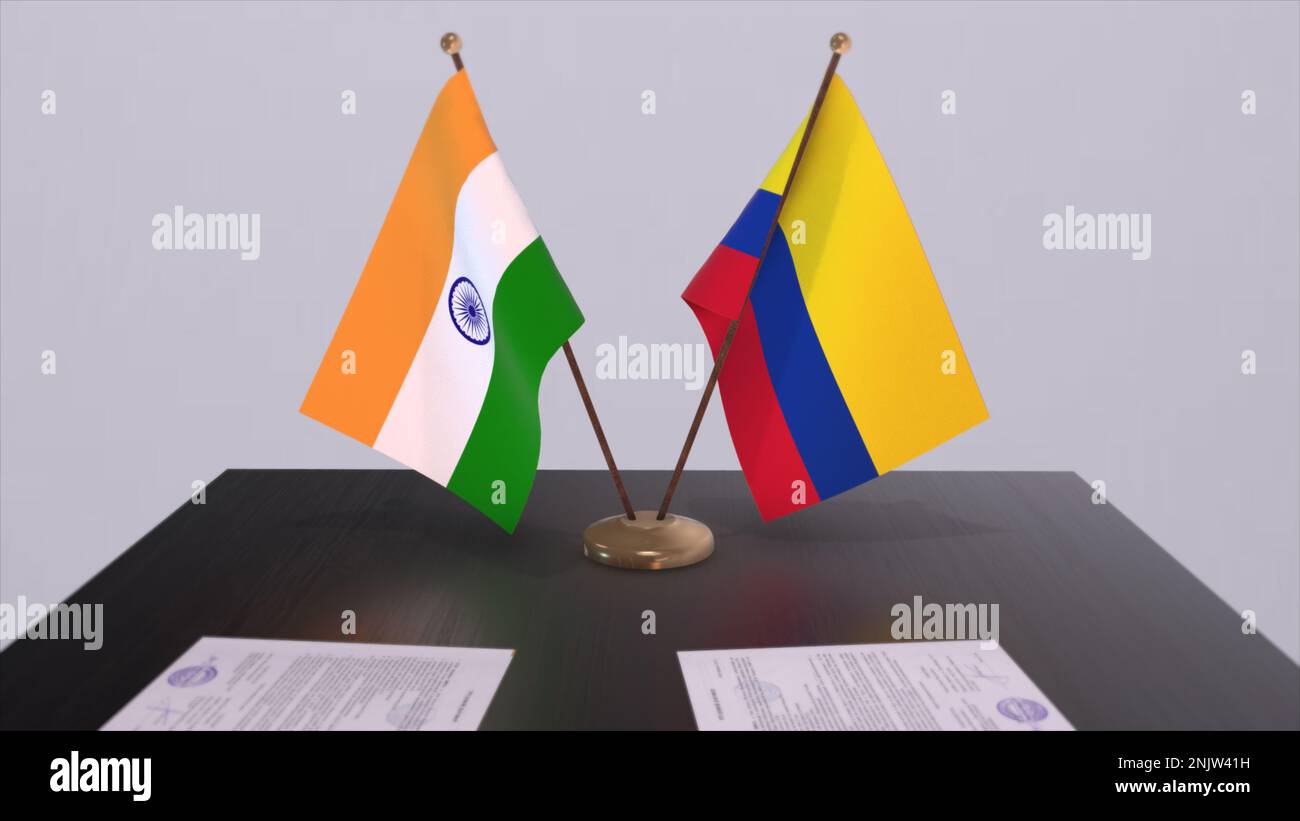 Colombia and India national flags. Partnership deal 3D illustration ...