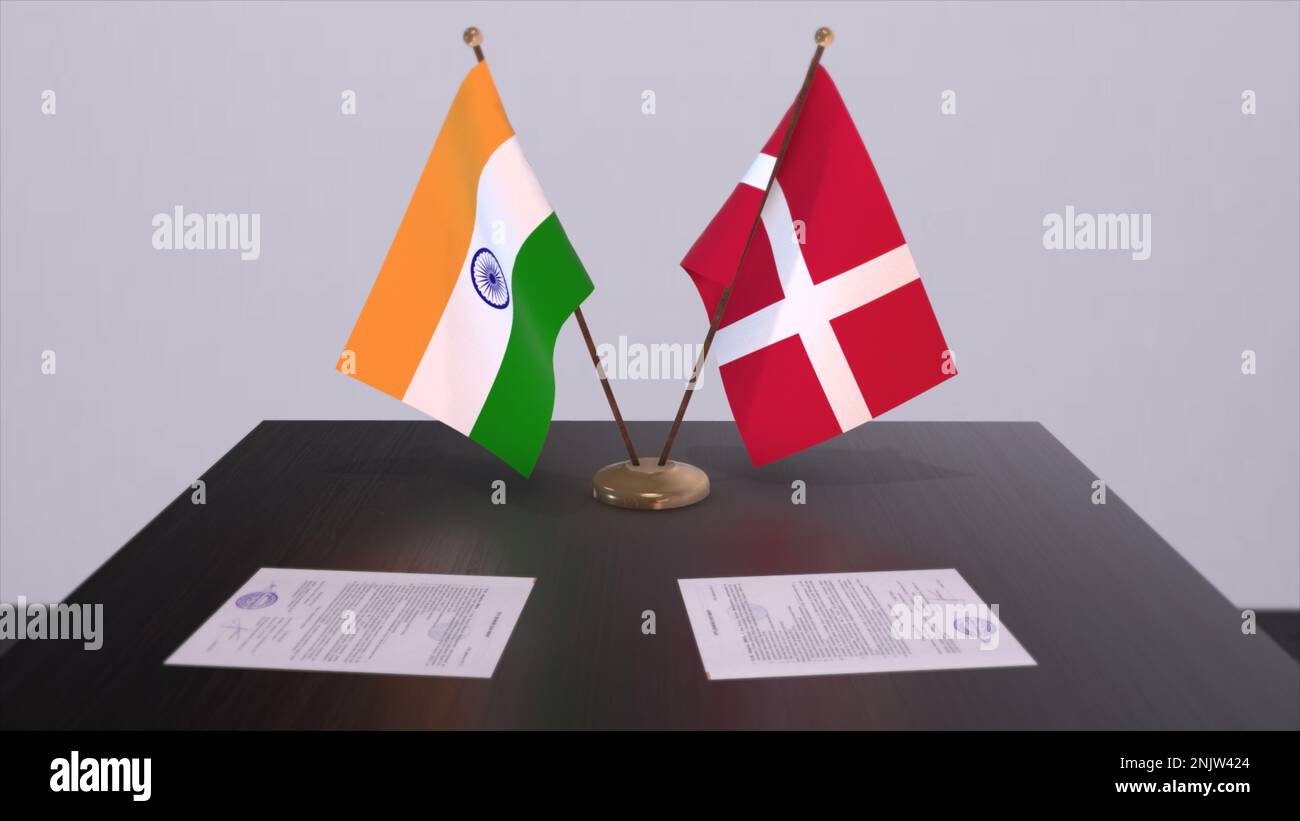 Denmark and India national flags. Partnership deal 3D illustration ...
