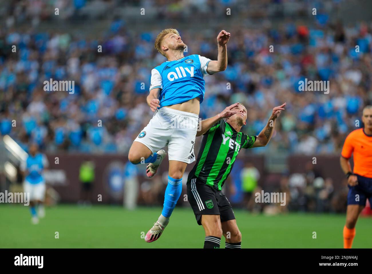 CHARLOTTE, NC - JUNE 30: Kamil Jóźwiak (7) of Charlotte FC jumps over ...