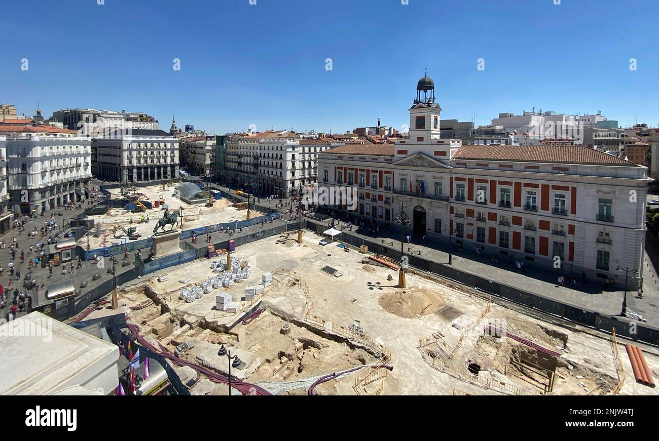 Panoramic view of construction work at Madrid's Puerta del Sol, on July ...