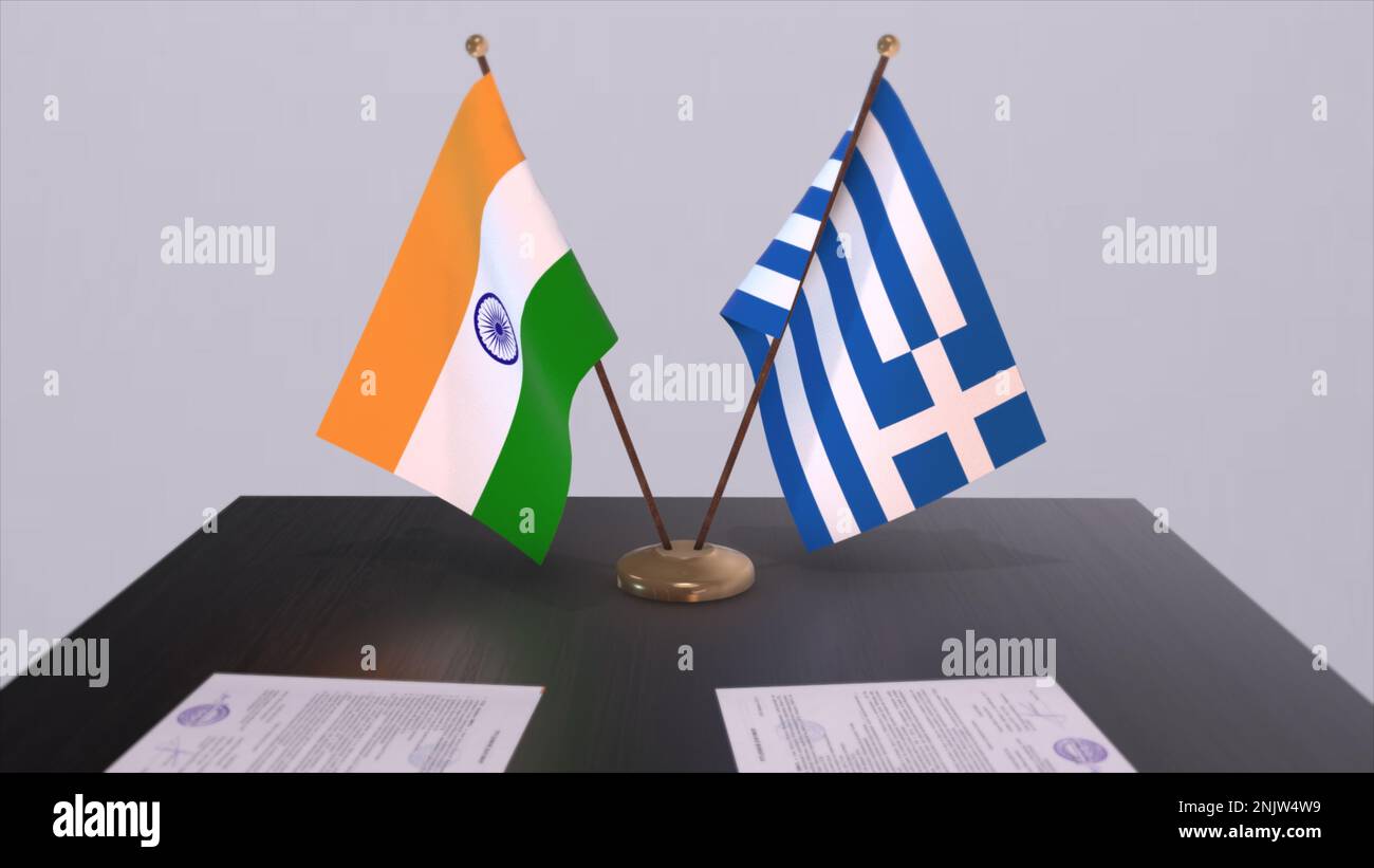 Greece and India national flags. Partnership deal 3D illustration ...