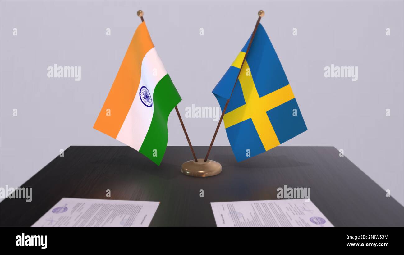 Sweden and India national flags. Partnership deal 3D illustration ...