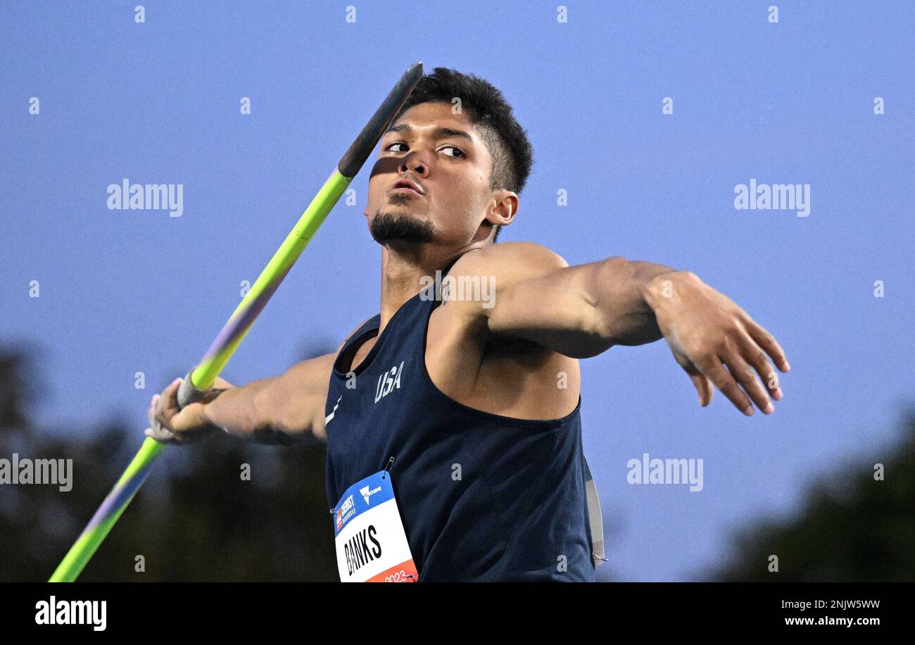 Donovan Banks of the USA competes in the Men’s Javelin during the ...