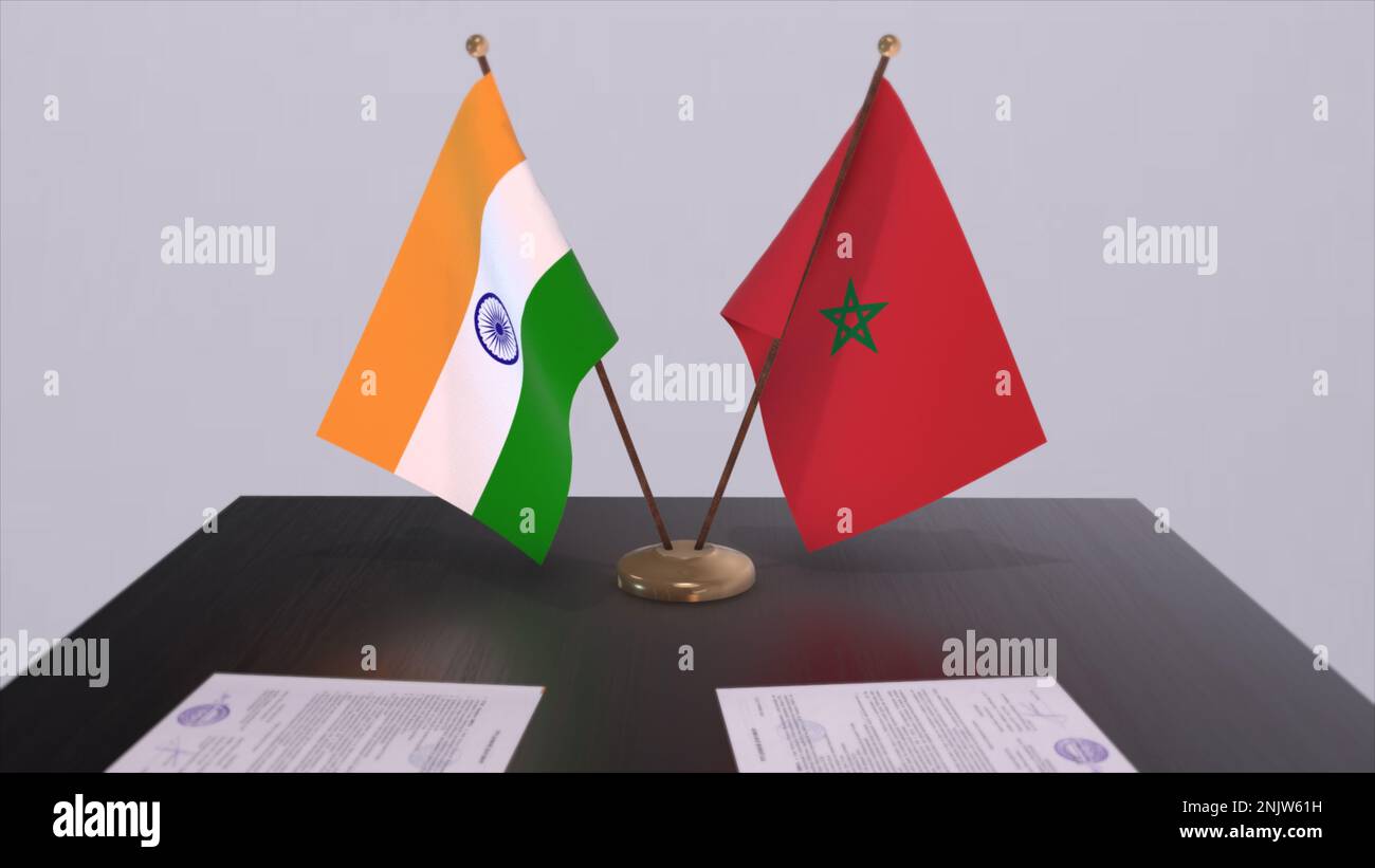 Morocco and India national flags. Partnership deal 3D illustration ...