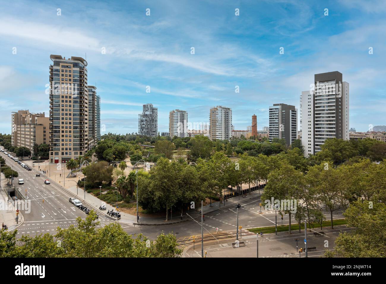 Aerial view of modern high-tech area of Barcelona - Diagonal Mar with ...