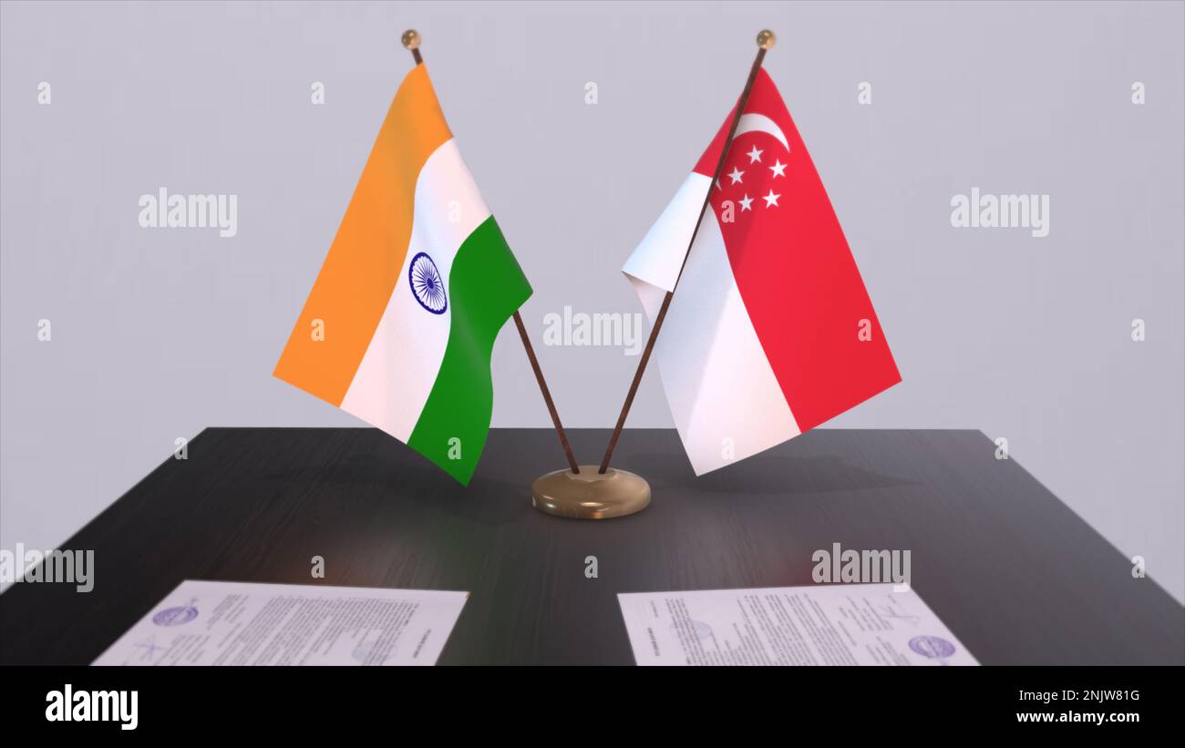 Singapore and India national flags. Partnership deal 3D illustration ...
