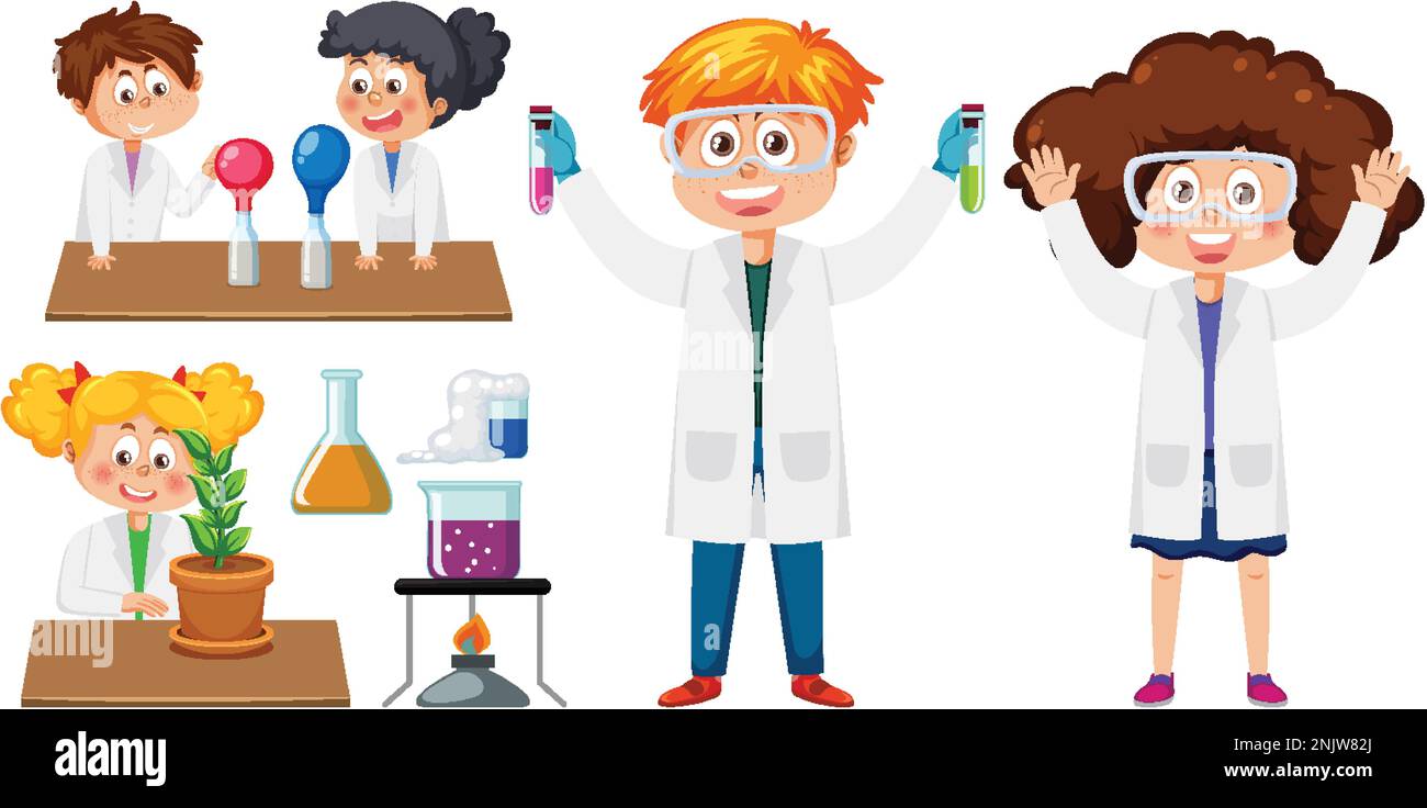Scientist and student doing chemistry experiment illustration Stock ...