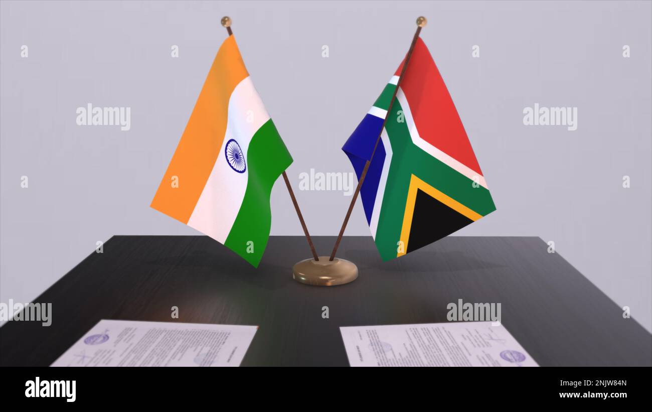 South Africa and India national flags. Partnership deal 3D illustration ...