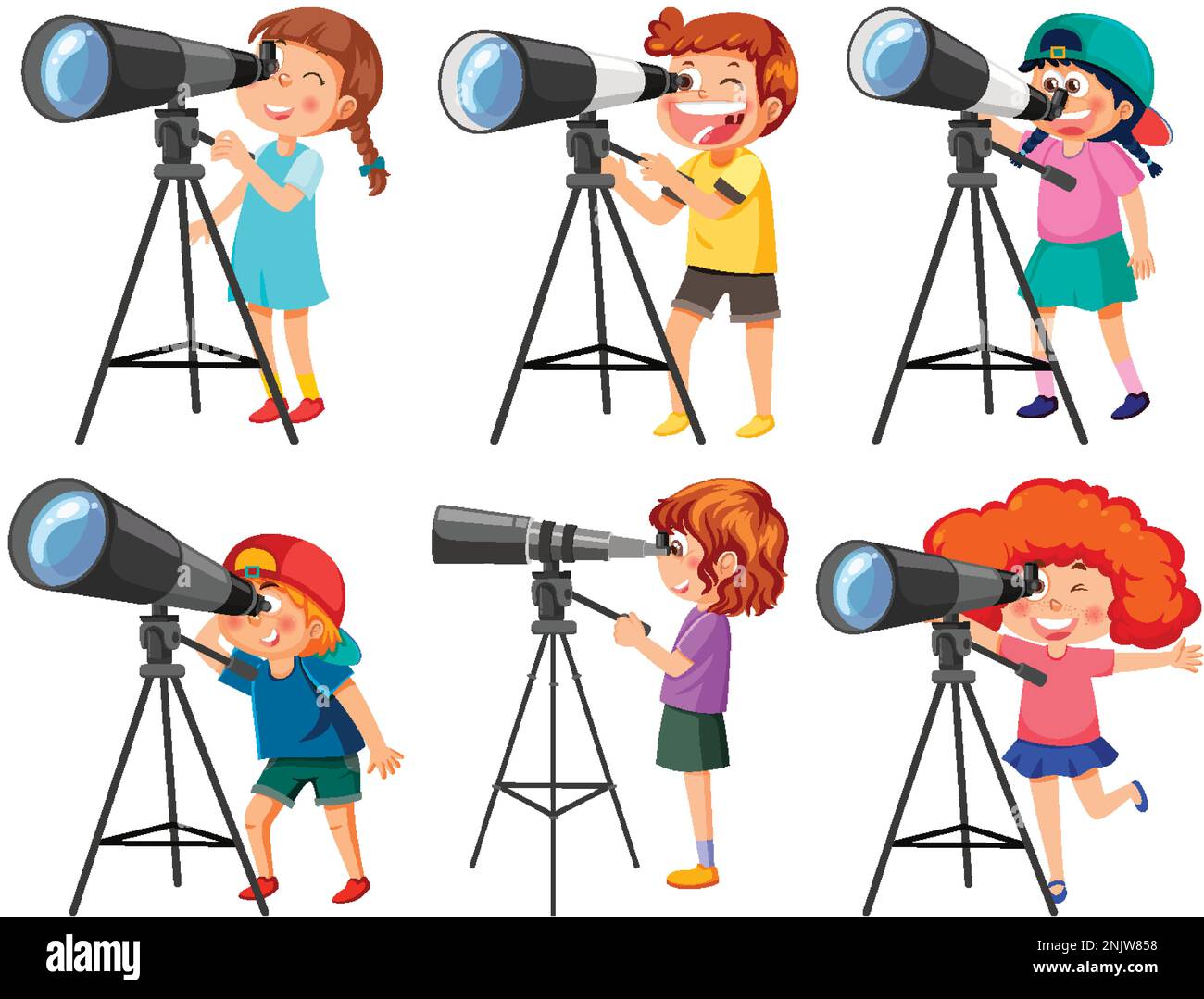 Kids using telescopes collection illustration Stock Vector Image & Art ...