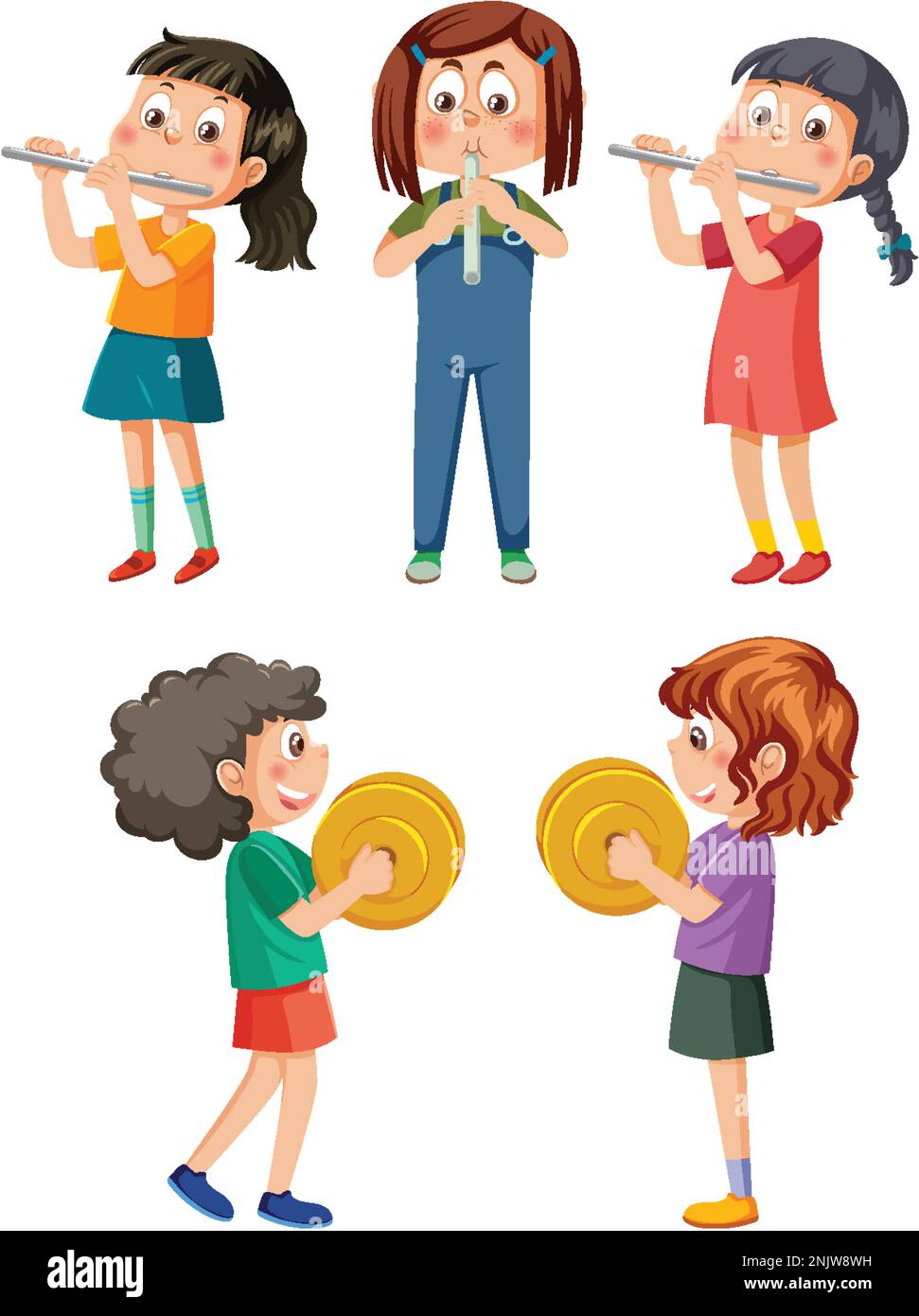Set of cartoon kids character with music instruments illustration Stock ...