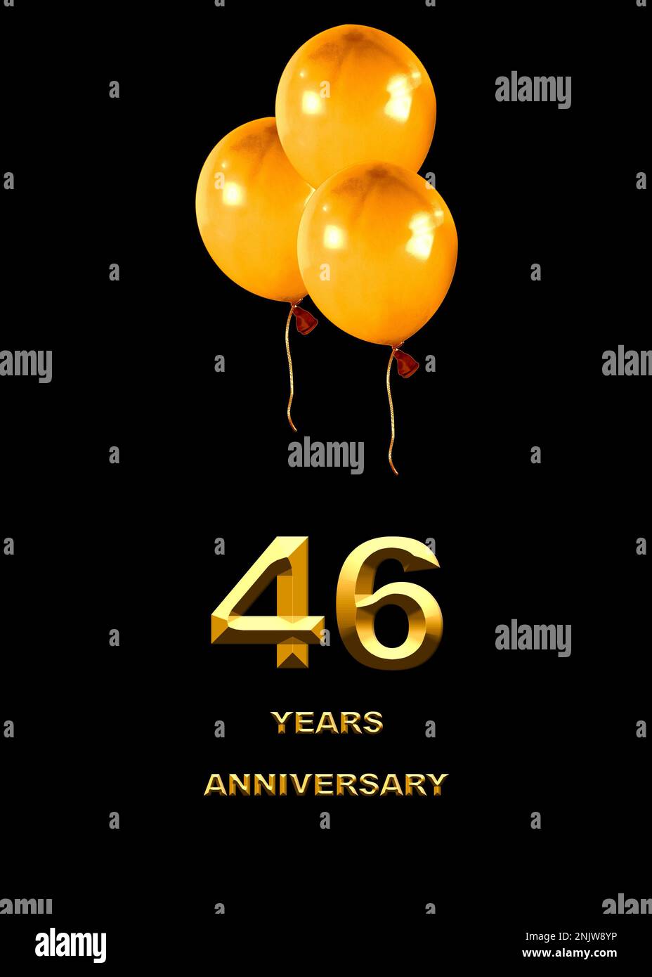 3d illustration, 46 anniversary. golden numbers on a festive background ...