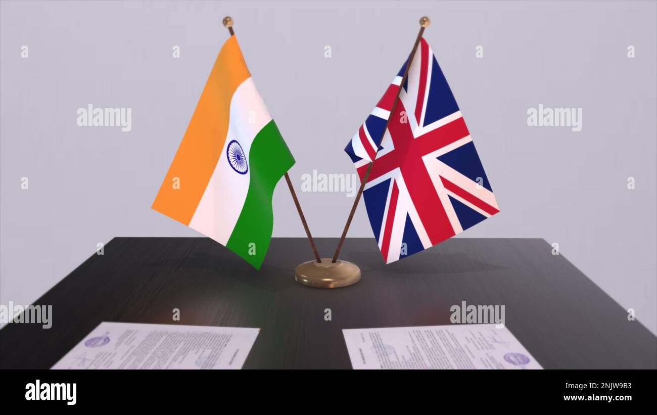 UK and India national flags. Partnership deal 3D illustration, politics ...