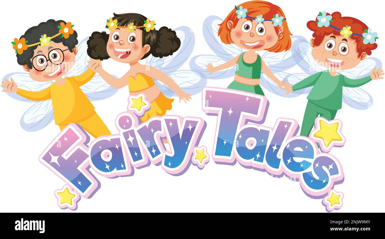 Cute fairy cartoon characters with text icon illustration Stock Vector ...