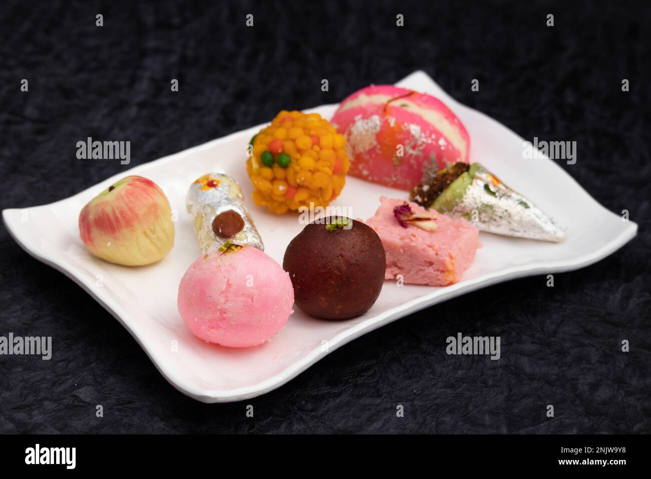 Variety Of Assorted Desi Ghee Indian Mithai viz. Laddu, Kesar Barfi ...