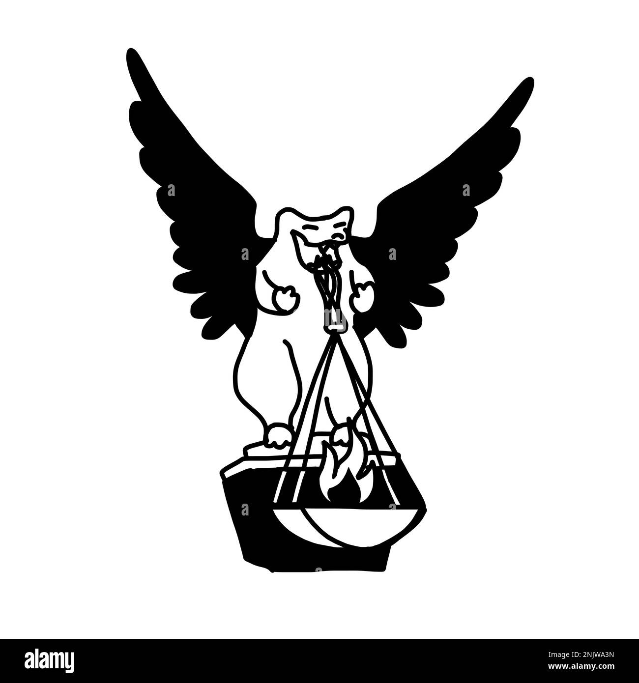 Gargoyle fire lamp in cartoon outline doodle style. Vector illustration ...