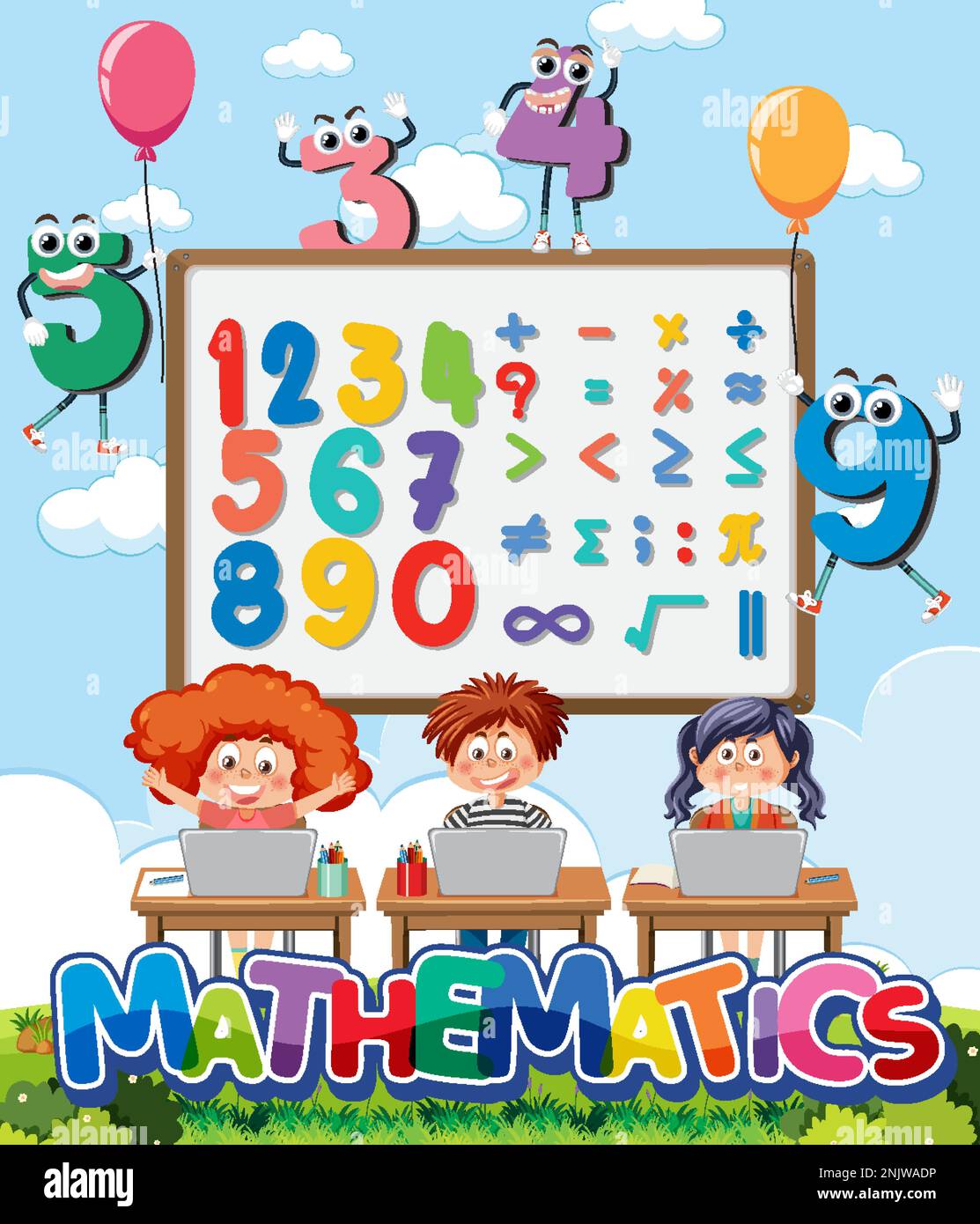 Number and math equation on whiteboard with student in classroom ...