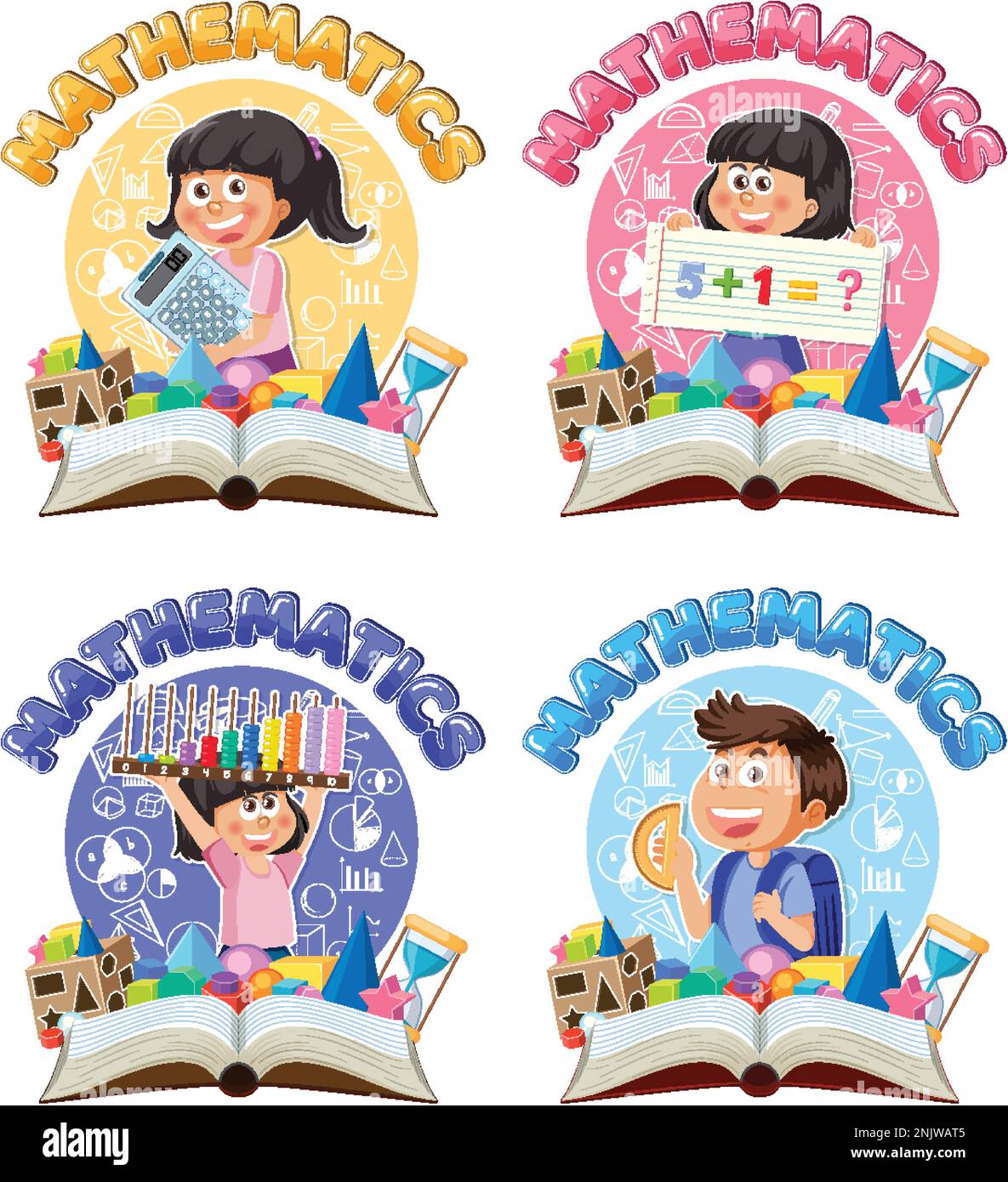 Mathematics kids cartoon set illustration Stock Vector Image & Art - Alamy
