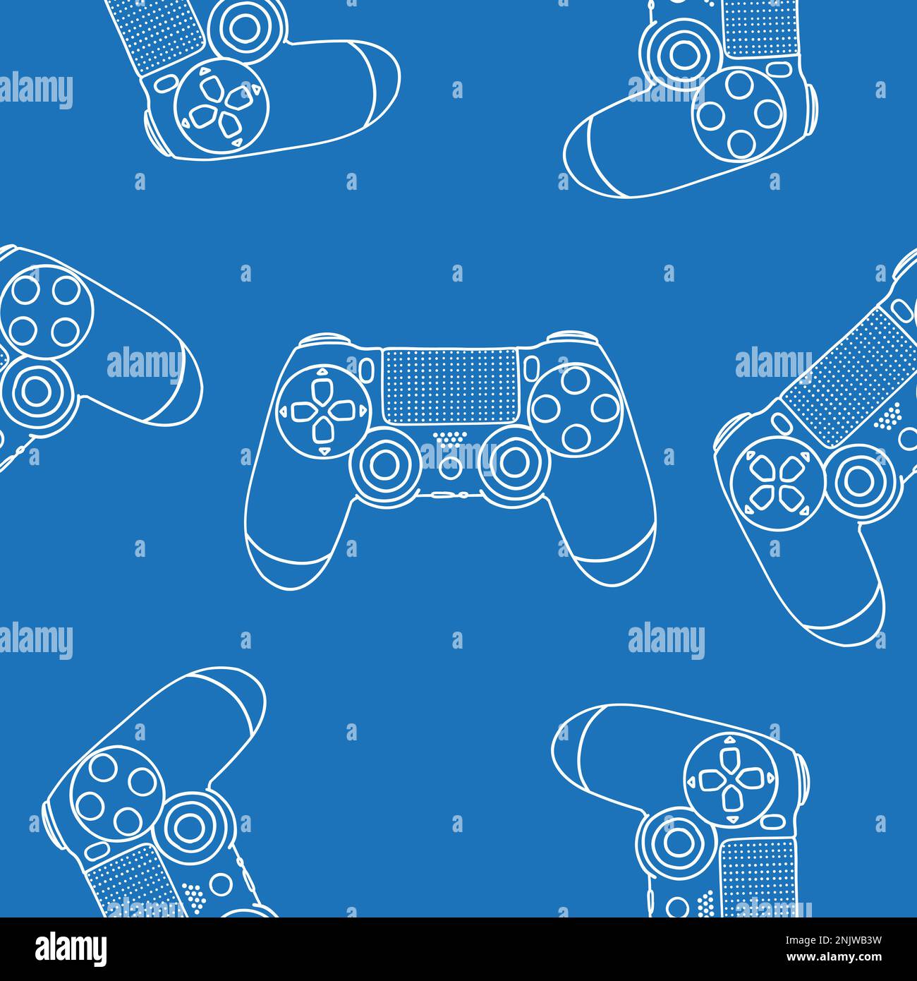 Seamless Pattern Of Game Controllers Vector Illustration In Hand Drawn Outline Flat Style On