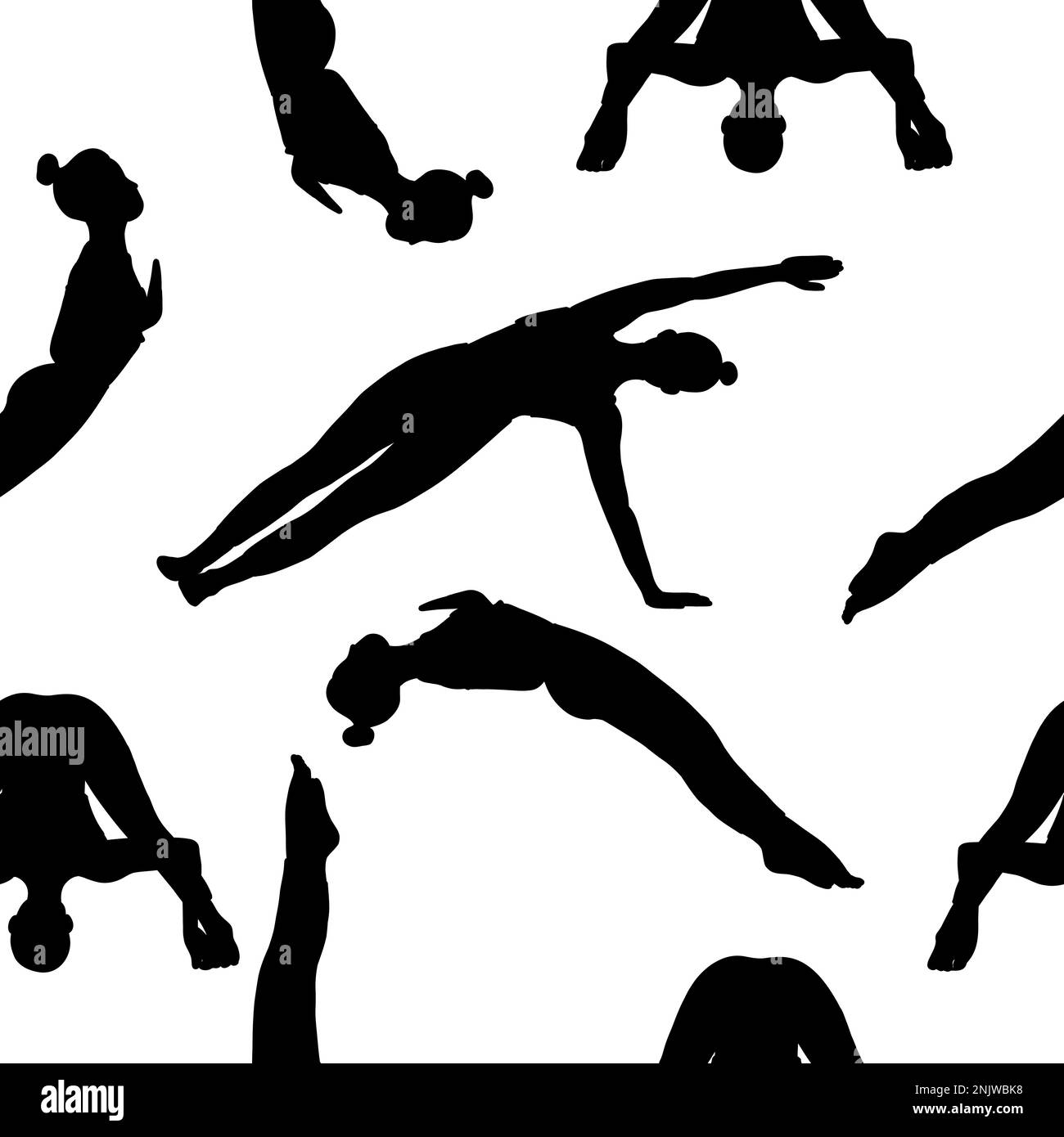 Yoga poses seamless pattern. Black shadow. Female woman girl. Vector ...