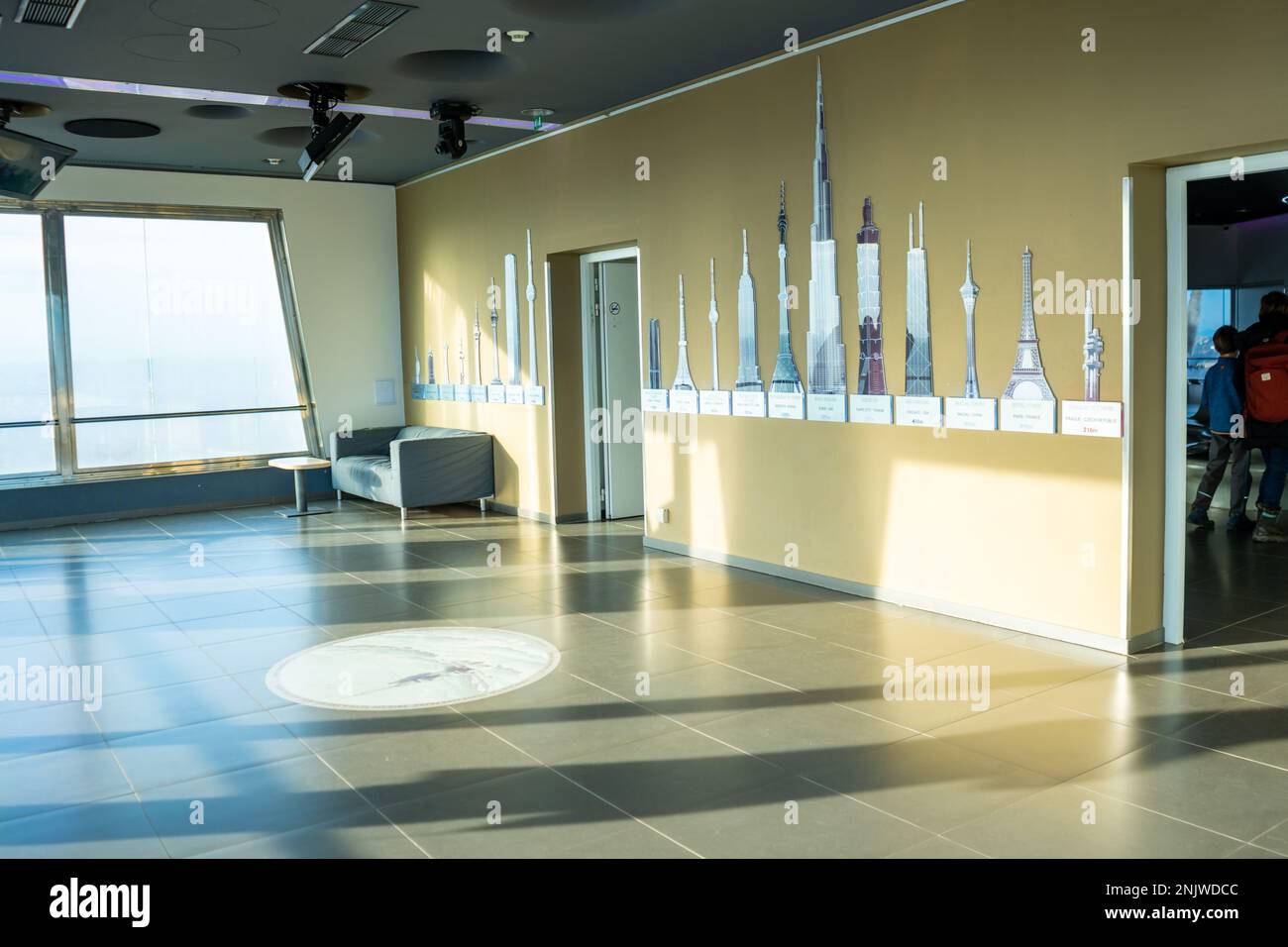 Prague, Czech Republic - February 5, 2023: Interior of panoramic floor ...