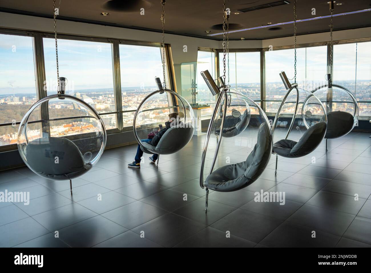 Prague, Czech Republic - February 5, 2023: Interior of panoramic floor ...