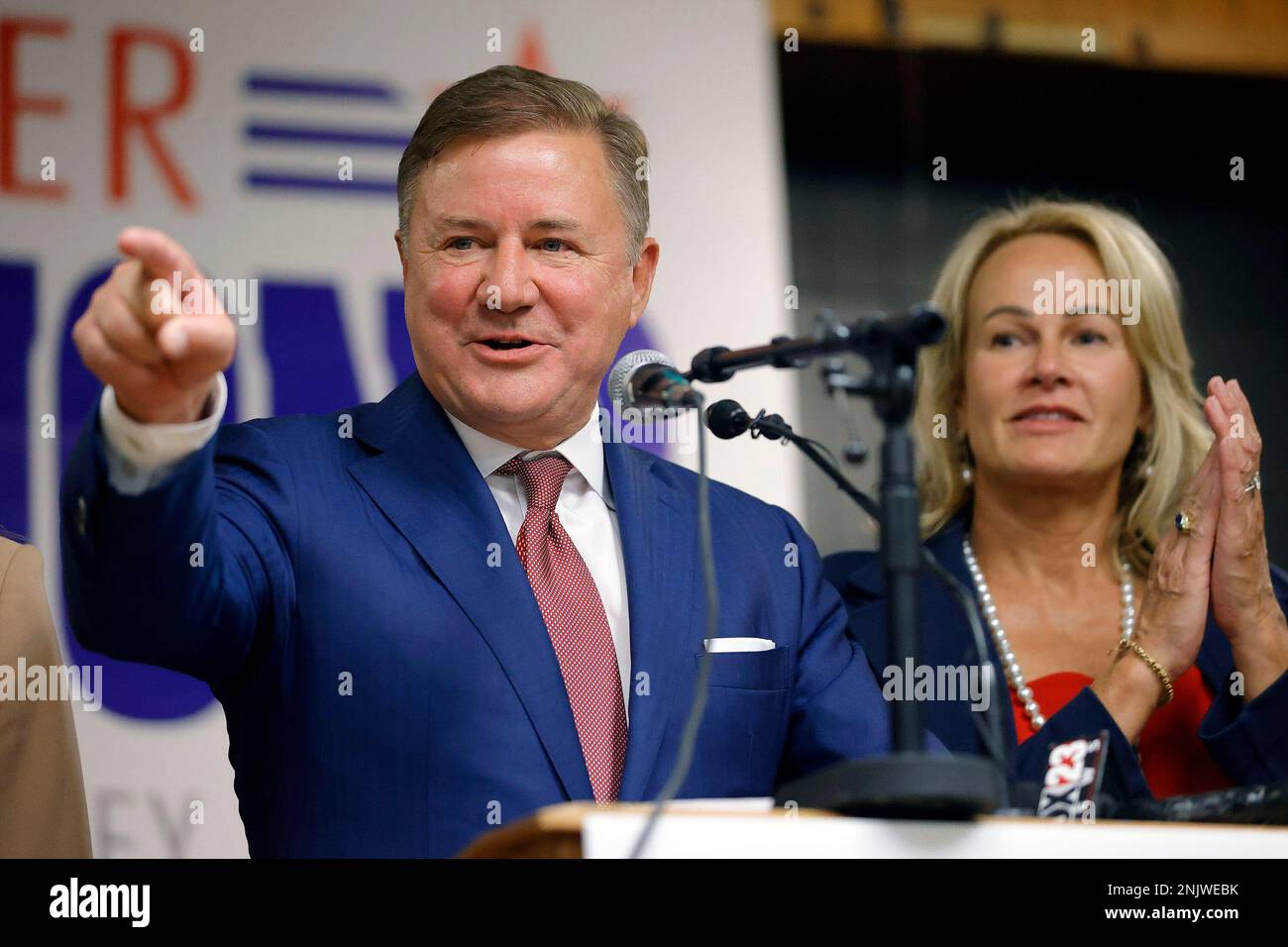 State Attorney General candidate Gentner Drummond speaks as his wife ...
