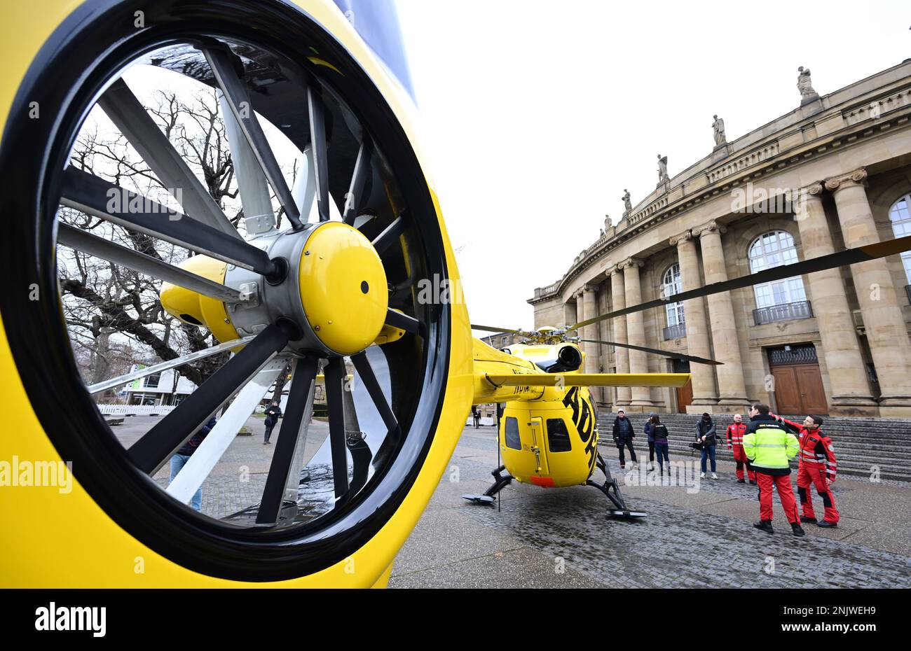 Stuttgart, Germany. 23rd Feb, 2023. An ADAC rescue helicopter stands in ...