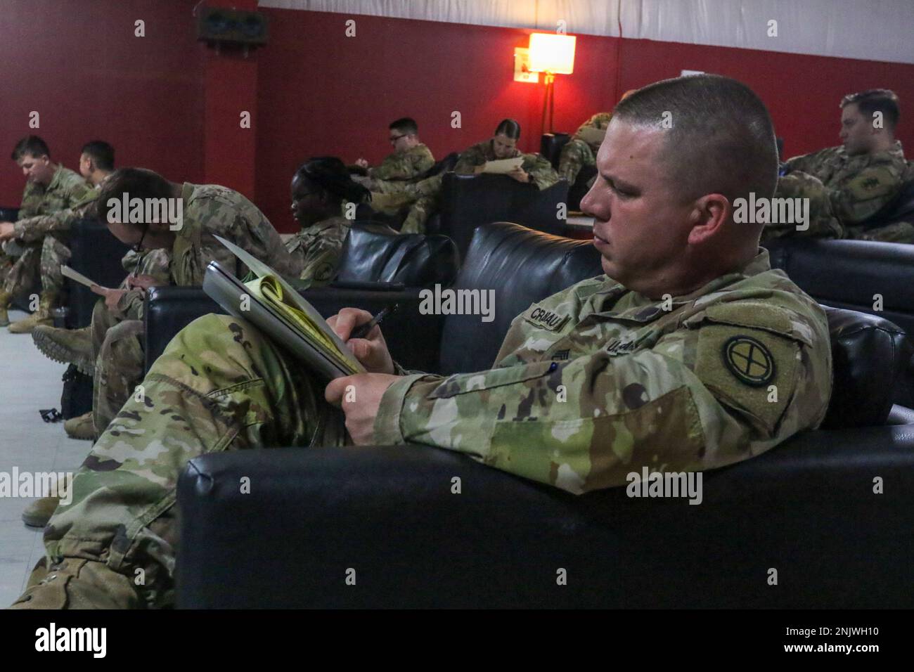 Task Force Spartan, 35th Infantry Division Public Affairs teaches a ...