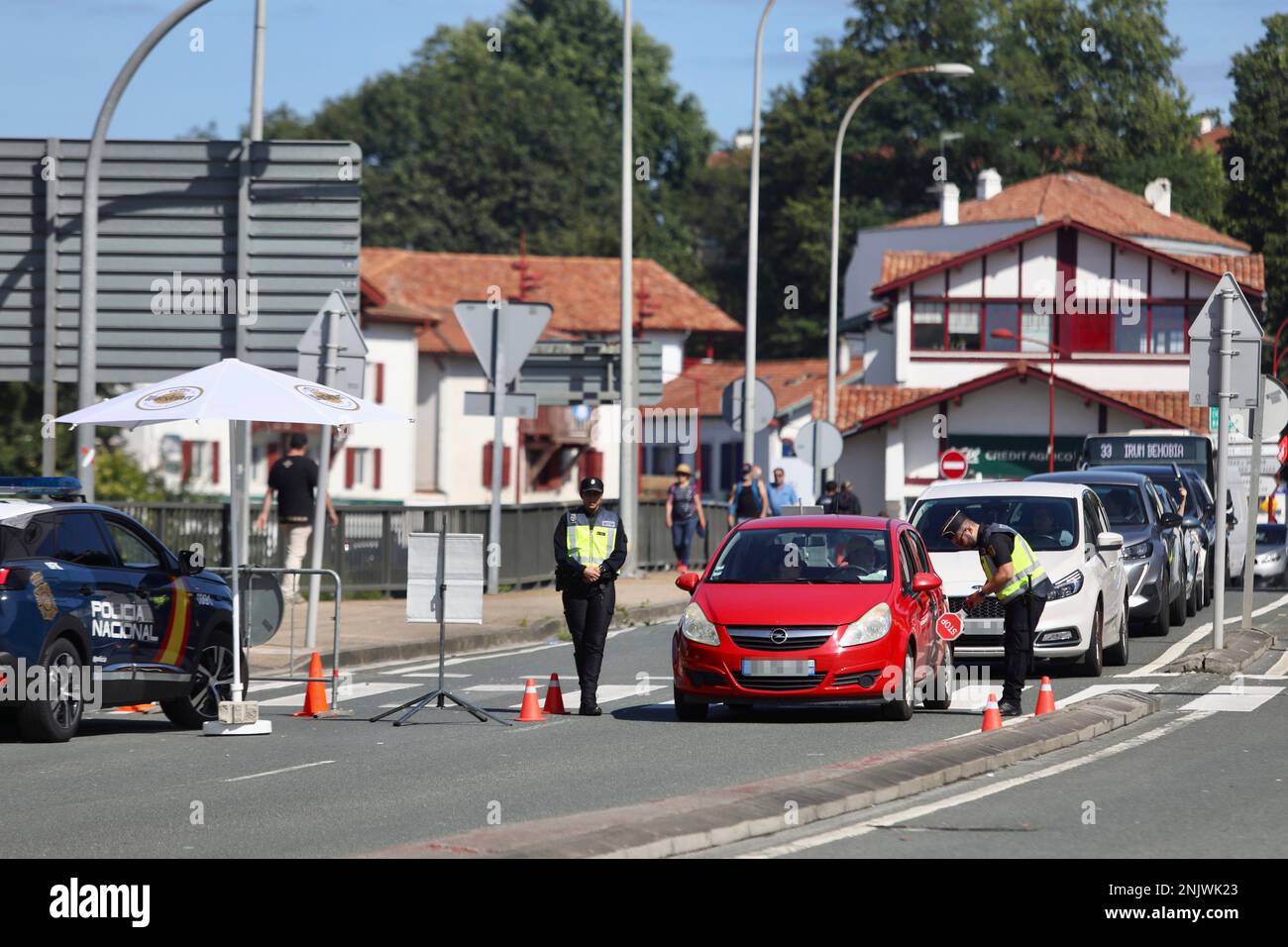 Several agents of the National Police during a police control at the ...