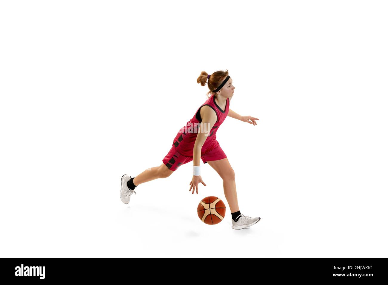 Ball possession. Teen girl, basketball player in motion, training ...