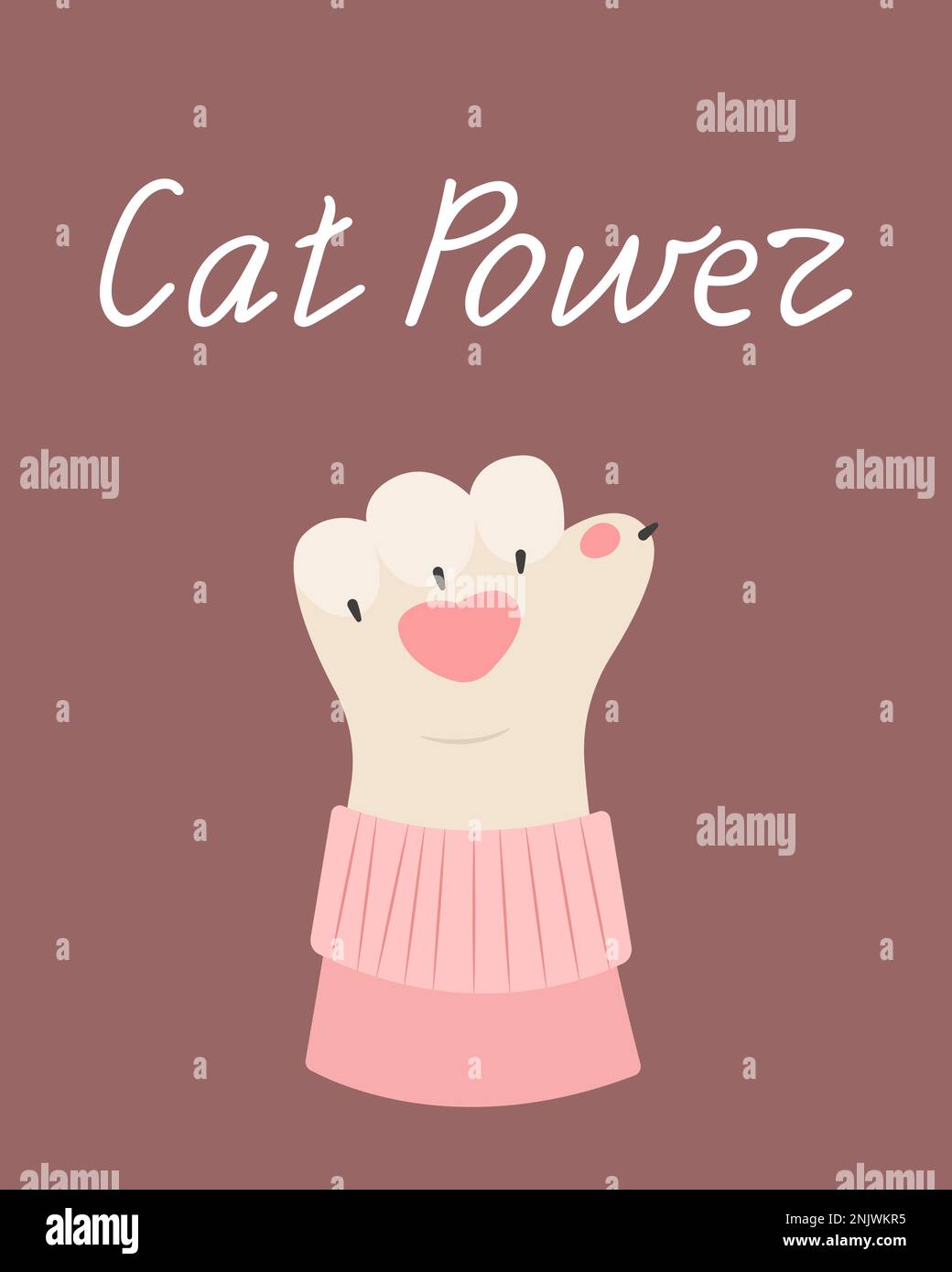 Vector postcard of cat paws, cat power inscription, Like finger gesture ...