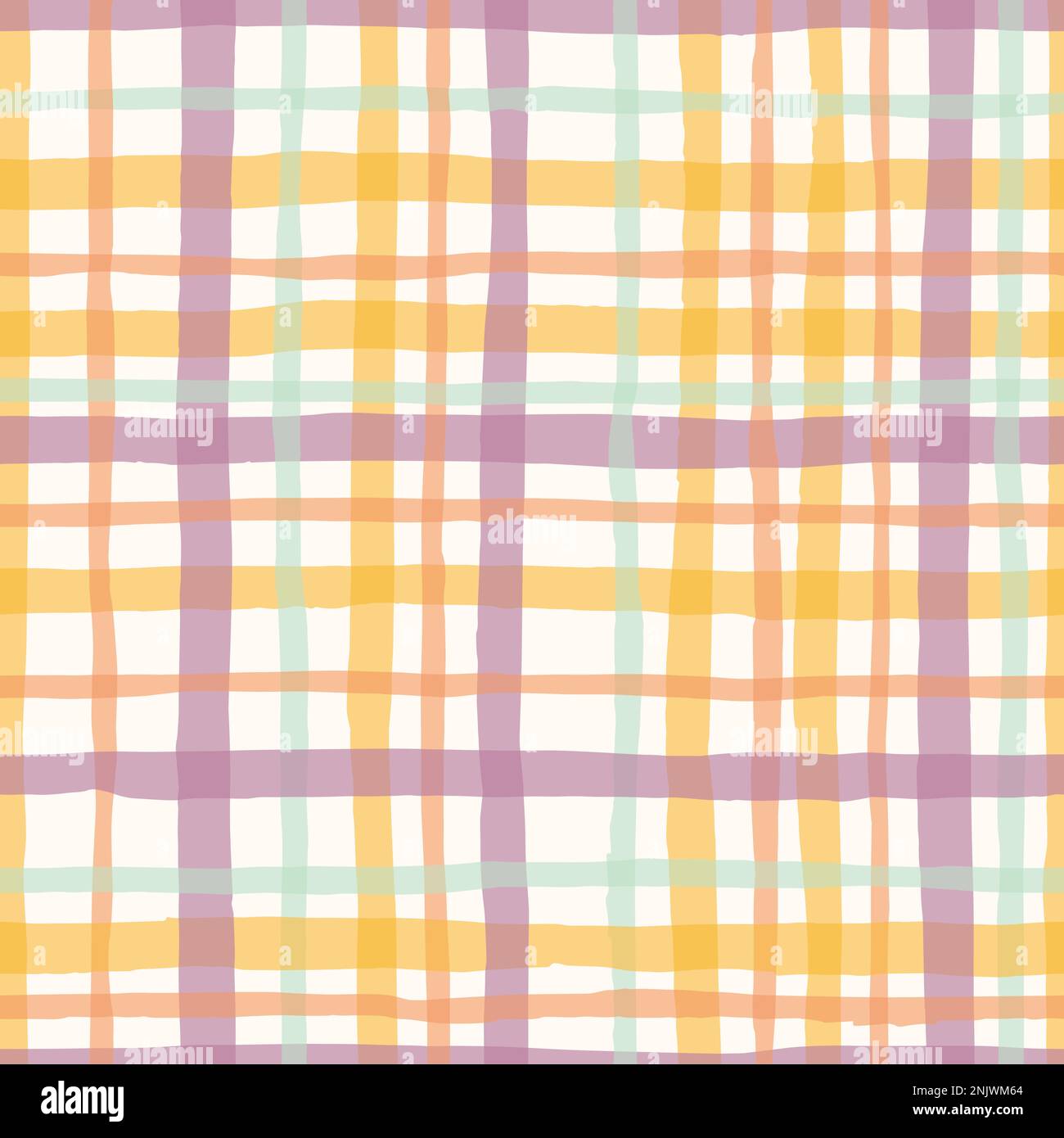 Lavender, Sage and Peach Watercolor Hand-Drawn Cottagecore Messy Plaid ...