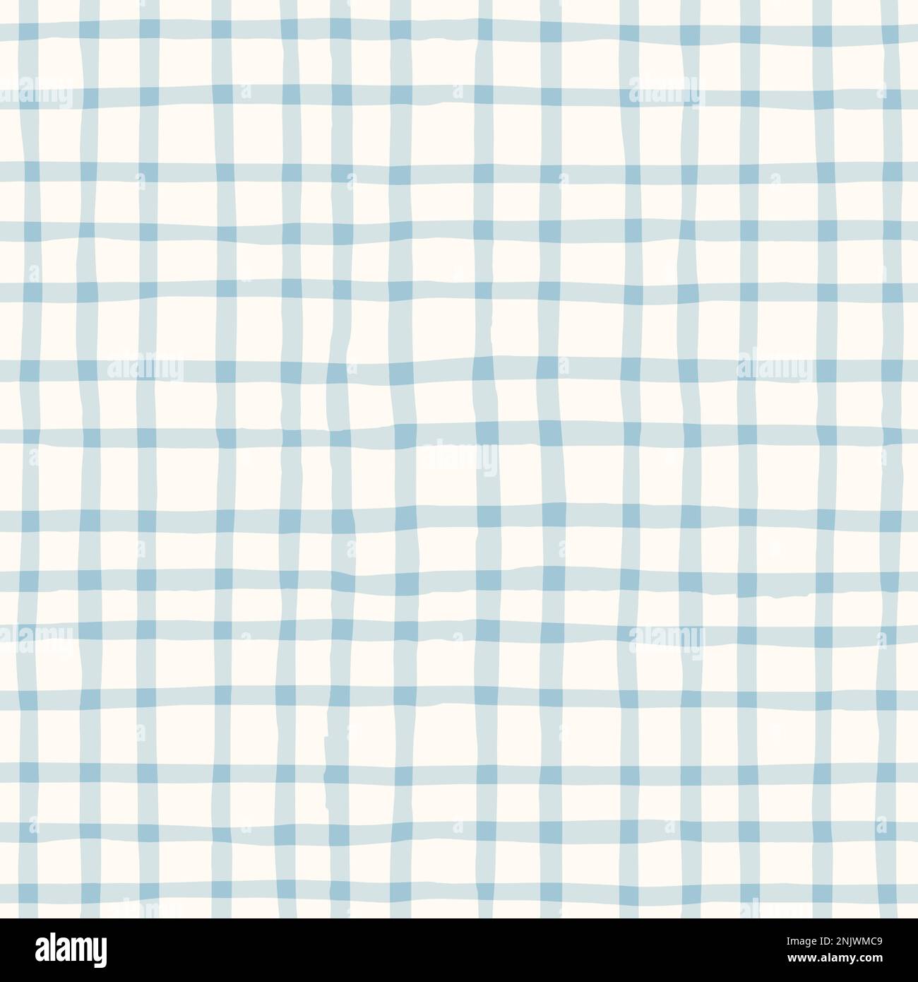 Aqua Watercolor Hand-Drawn Cottagecore Gingham Vector Seamless Pattern ...