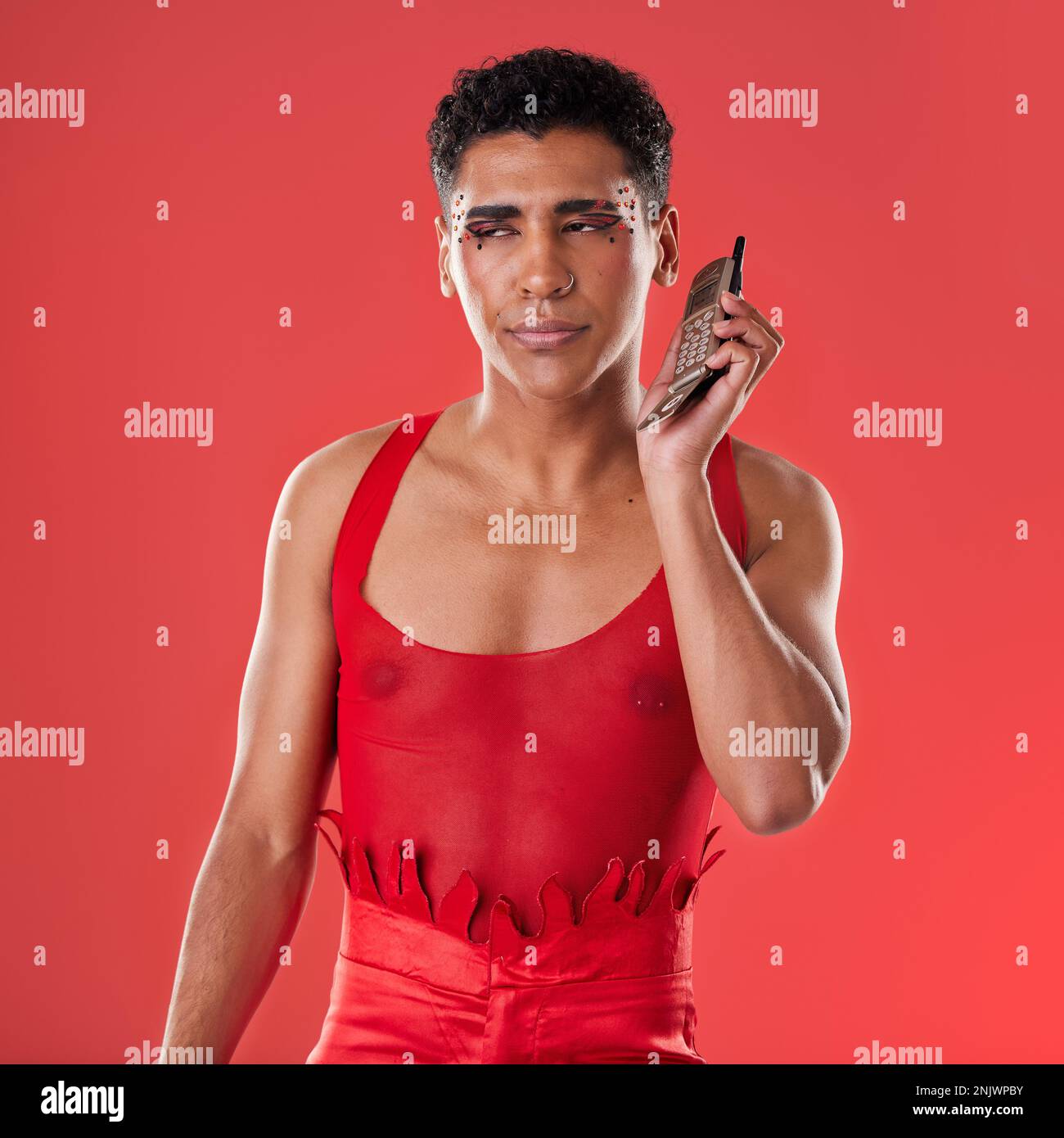 Man, studio and bored for phone call, chat and tired of listening with ...