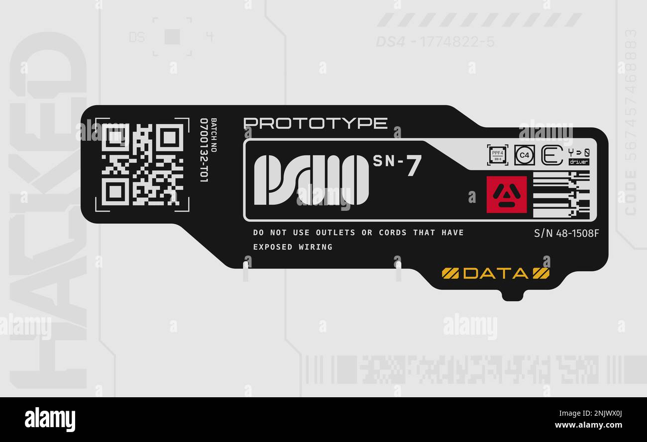 Cyberpunk decal. Vector sticker, label in futuristic style. Sci fi ...