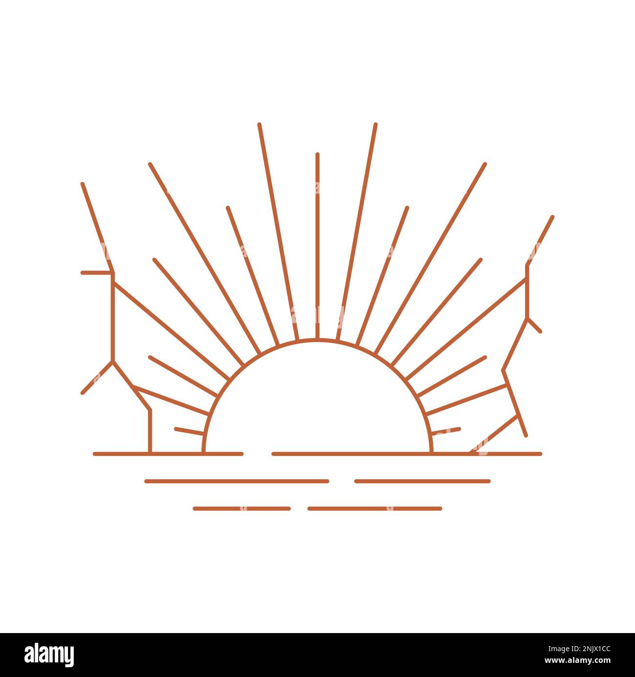 Boho sunrise or sunset icon, bohemian wall decor morning scenery ...