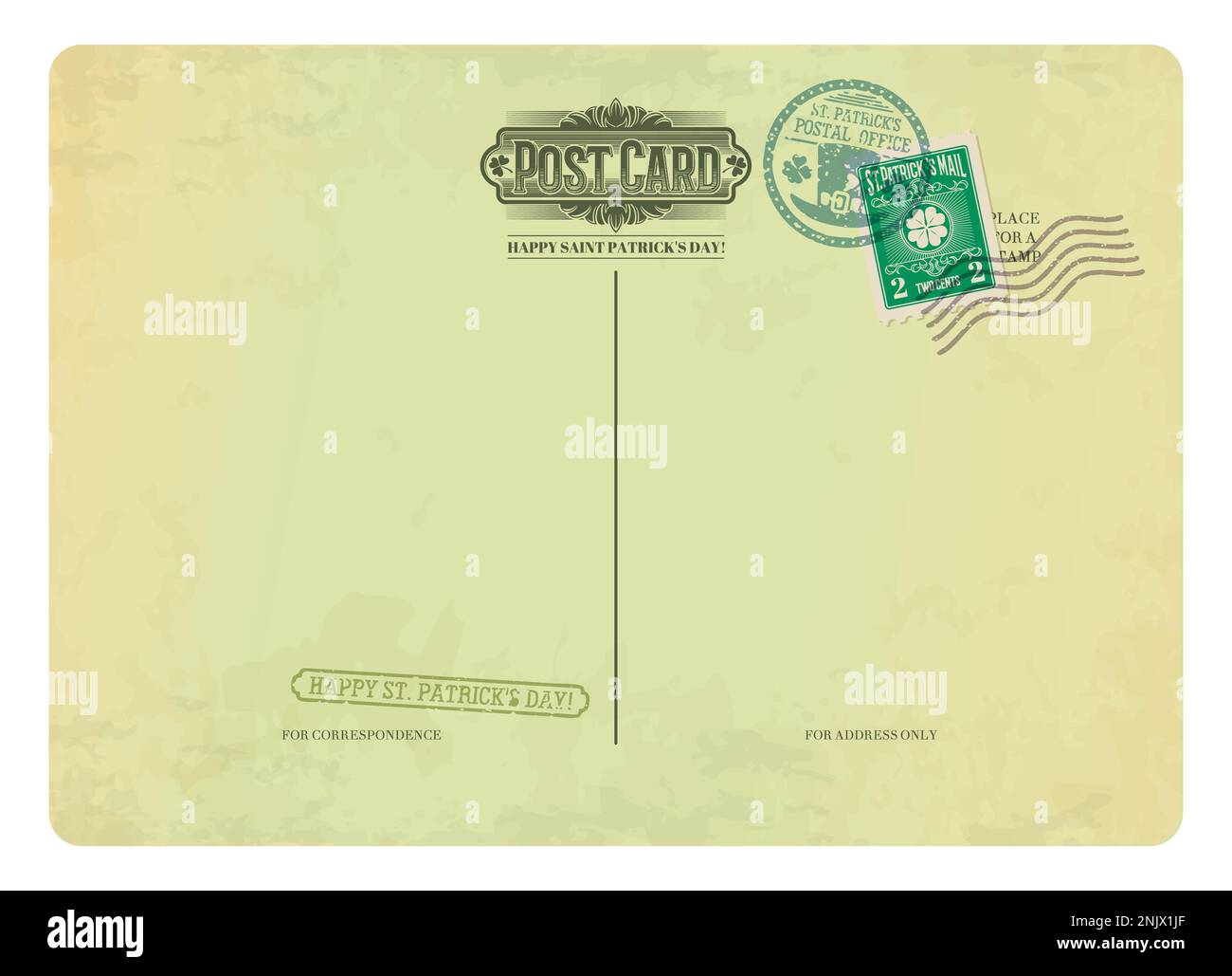 Saint Patrick day antique postcard, postage stamp on vintage mail ...