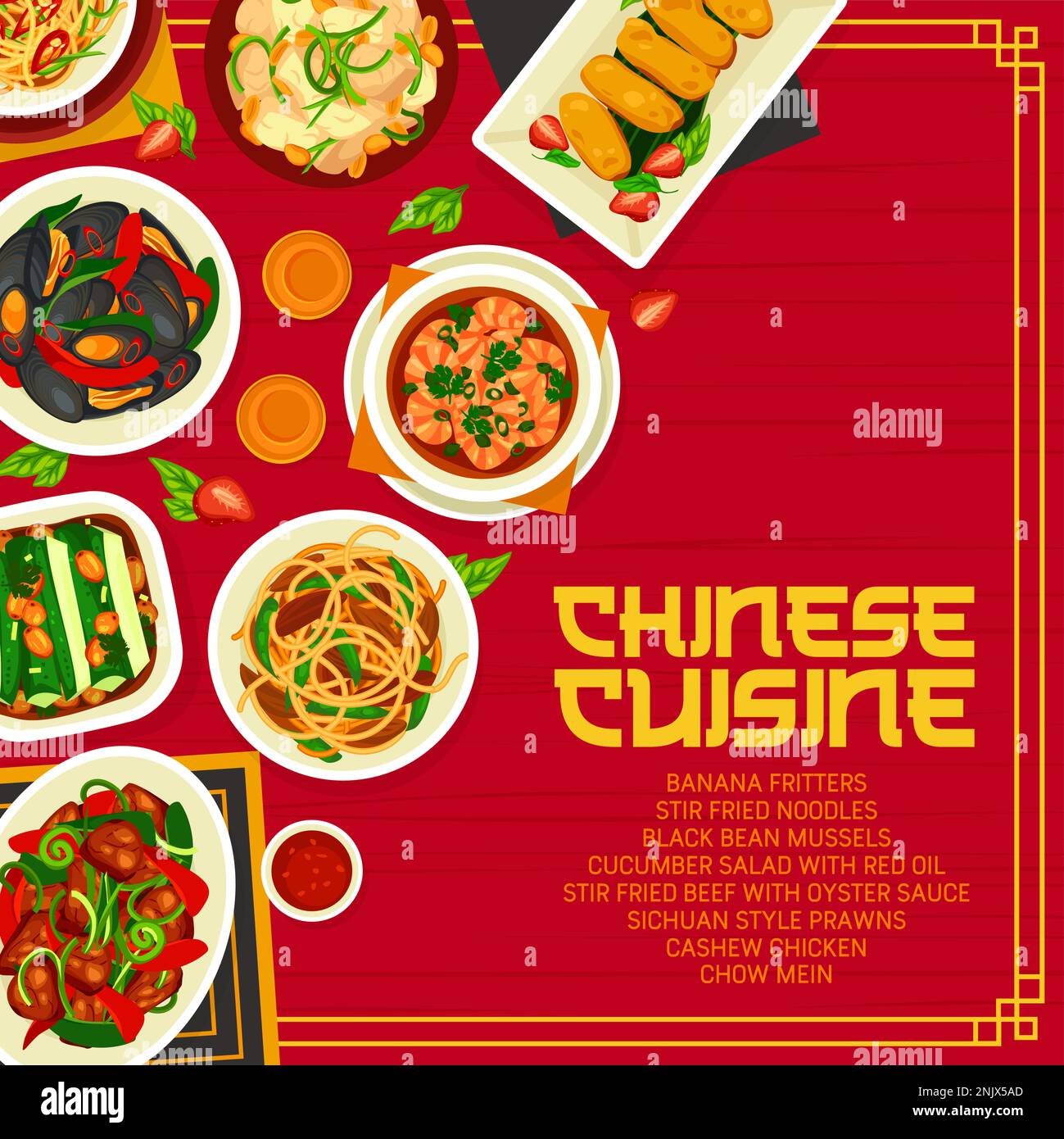 Chinese cuisine menu cover, Asian food dishes and meals, vector ...