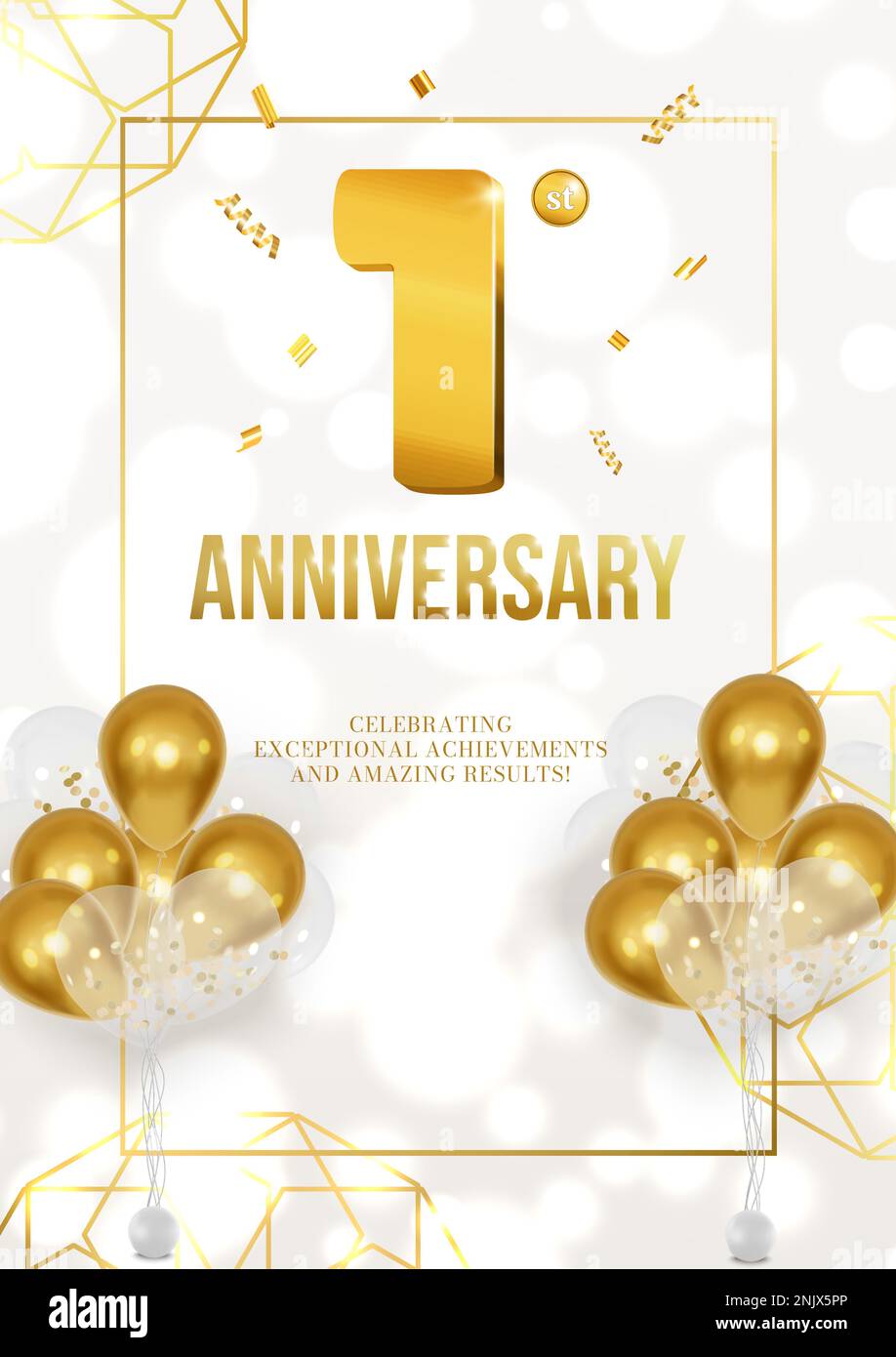 Celebration of anniversary or birthday poster with golden date and ...