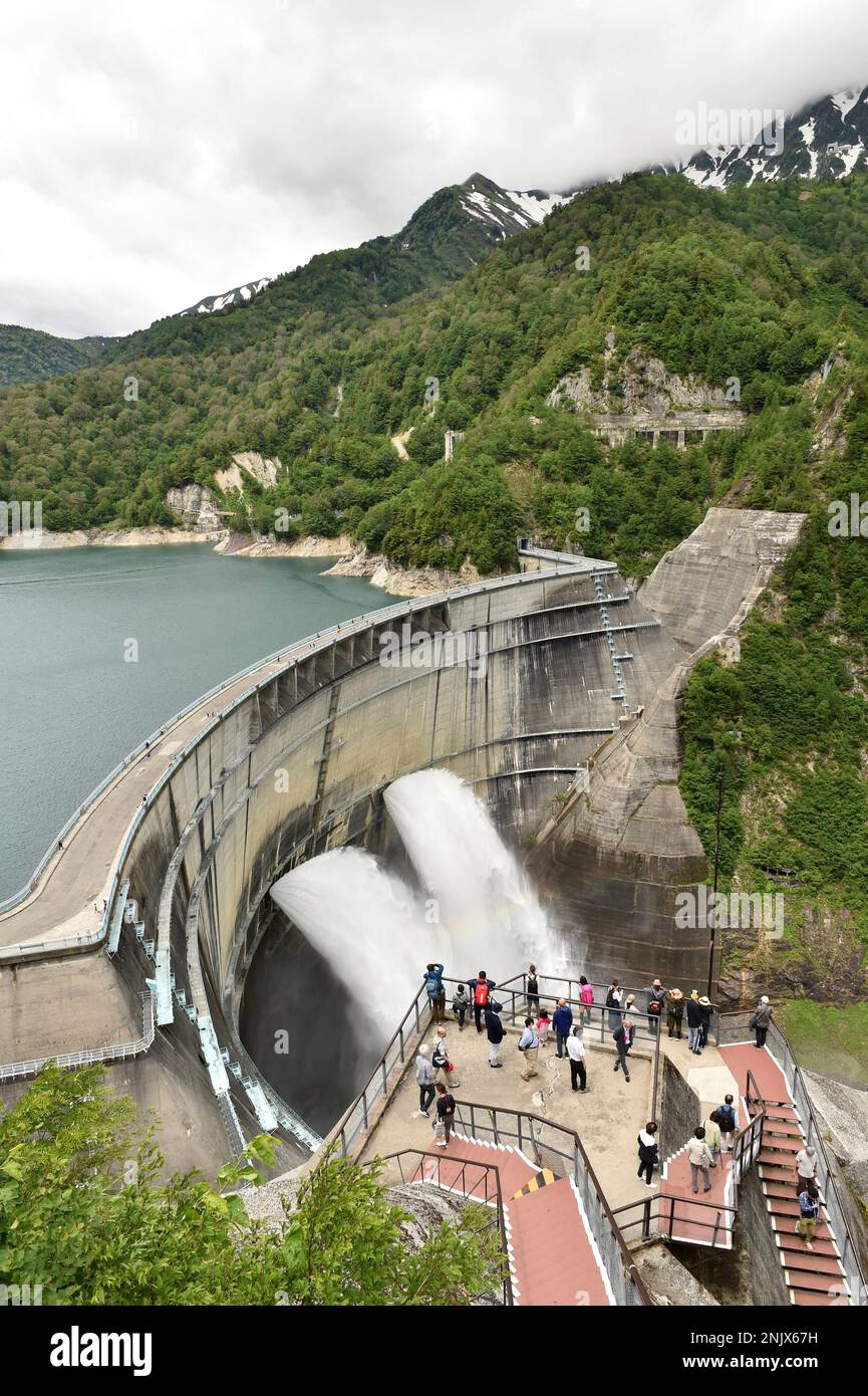 The Kurobe Dam releases water as a special show for visitors in ...