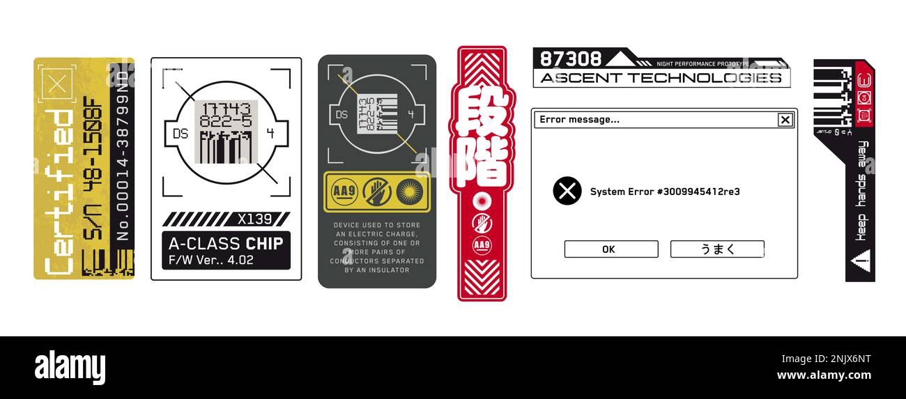 Cyberpunk decal. Vector sticker, label in futuristic style. Sci fi ...