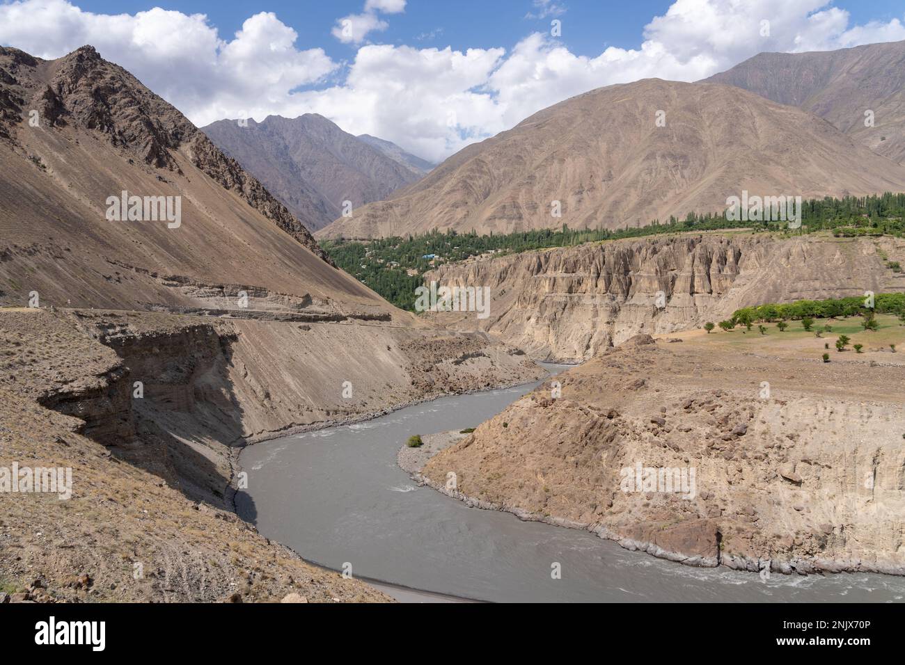 Arid and beautiful mountain landscape view in Zeravshan river valley ...